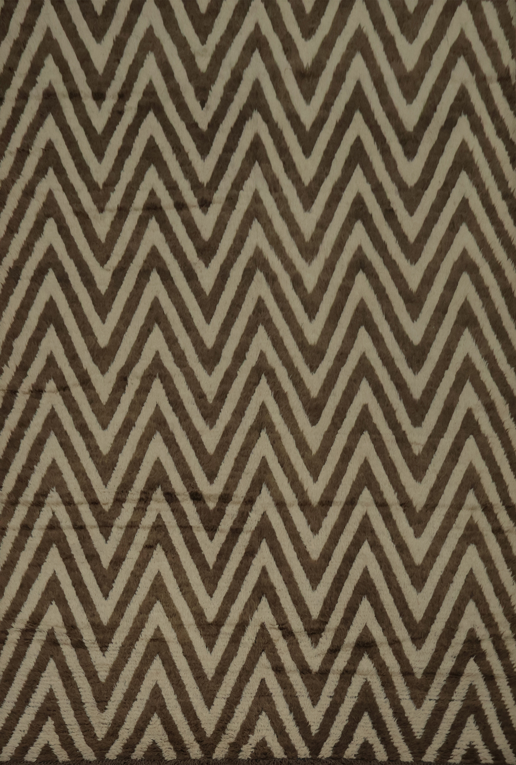 Chevron Moroccan Shaggy Area Rug 9x12 in Neutral Brown Tones
