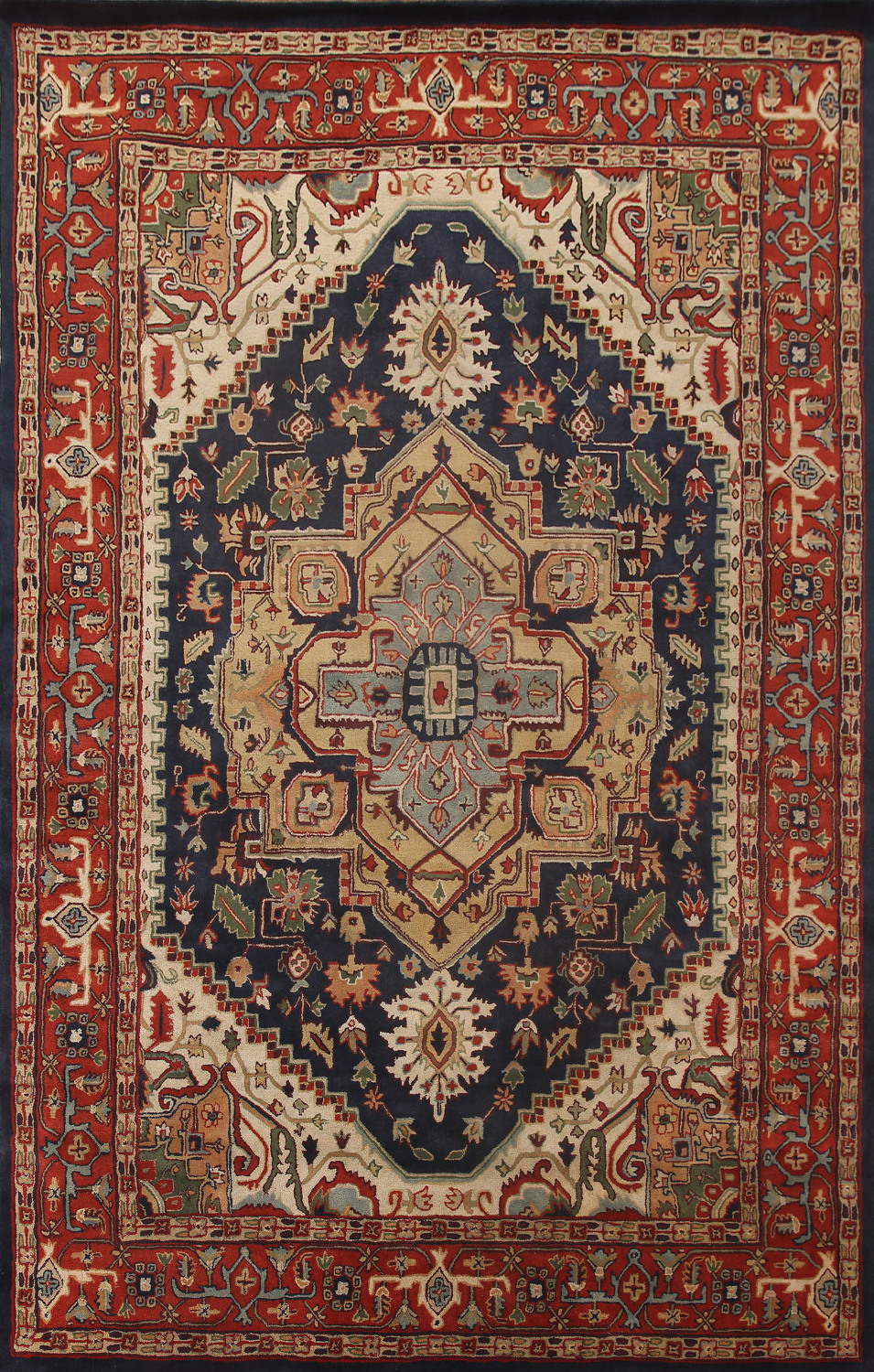 Navy Blue Heriz Wool Oriental Area Rug