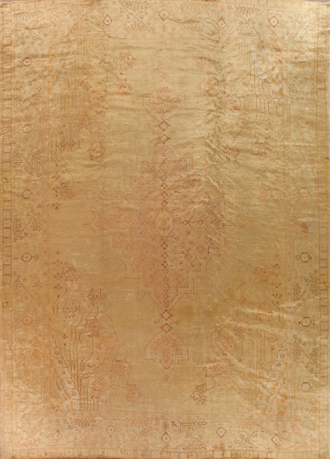 Vegetable Dye Oushak Antique Large Turkish Rug 13x16