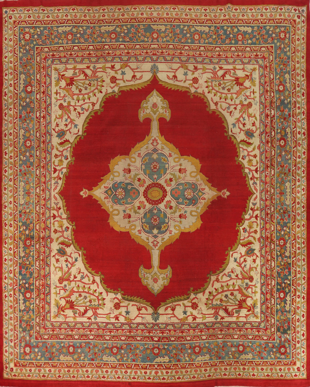 Pre 1900 Antique Agra Vegetable Dye Square Rug 13x13