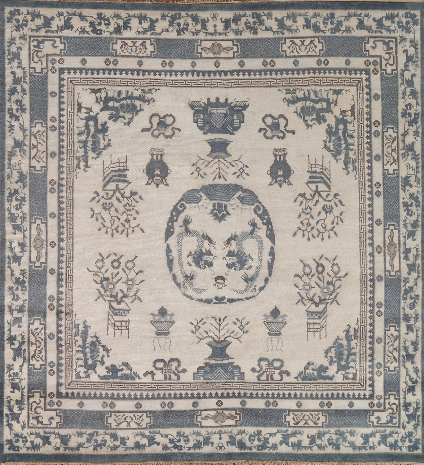 Indian Wool Khotan Square Area Rug 8x8