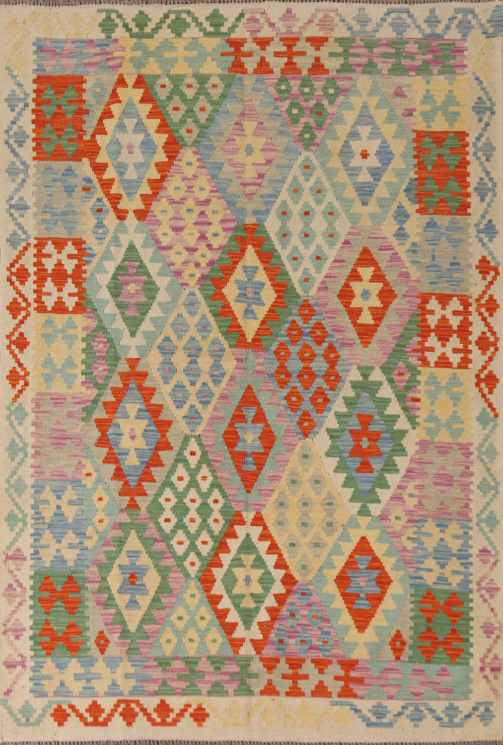 Colorful Kilim Reversible Wool Area Rug 5x7