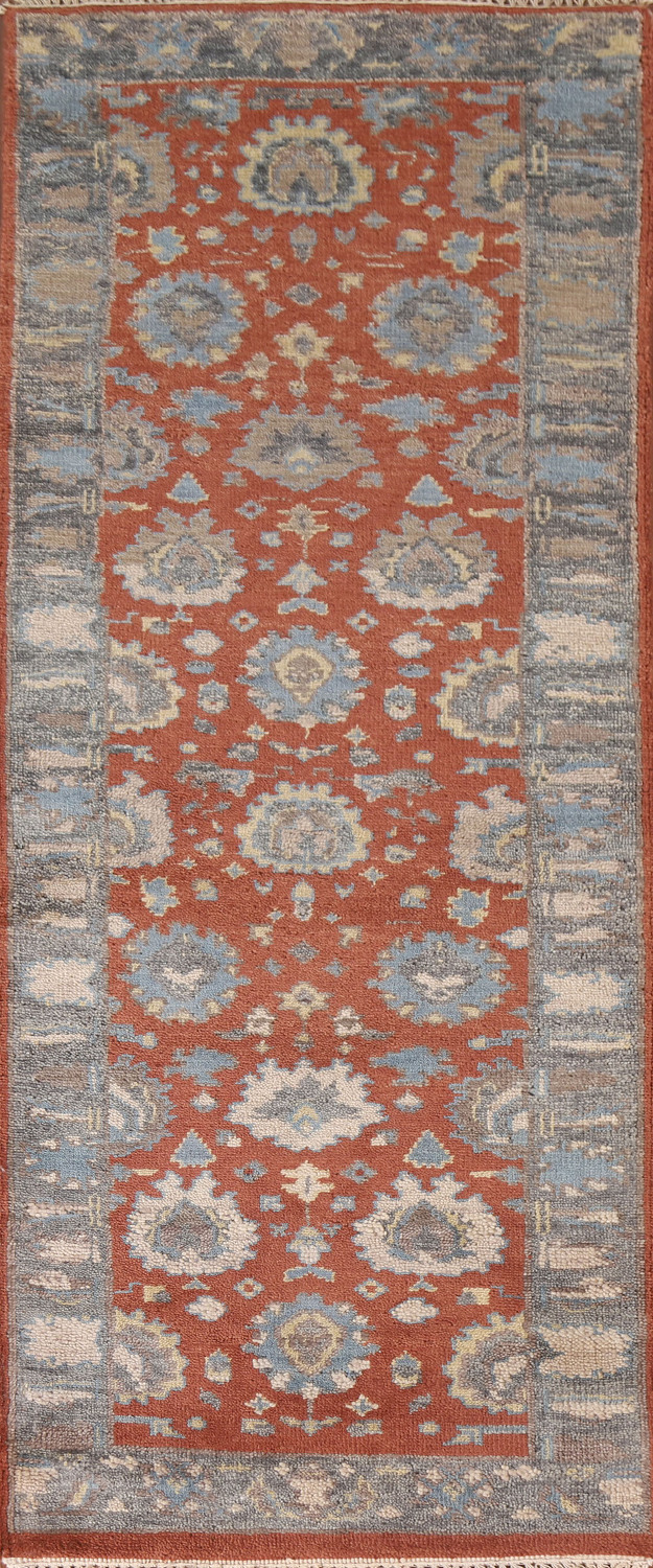 All-Over Floral Oushak Indian Runner Rug 3x8