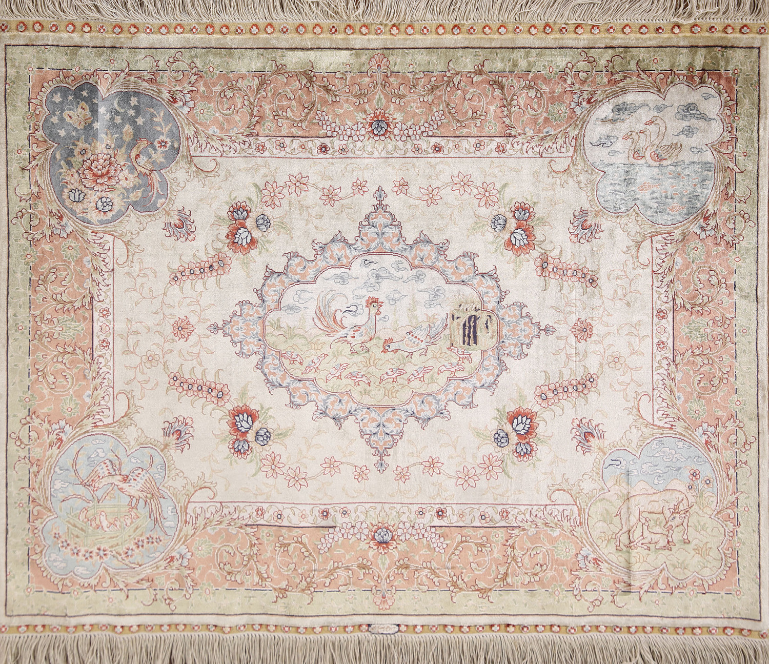 100% Silk Animal Pictorial Hereke Vegetable Dye Turkish Rug 2x3