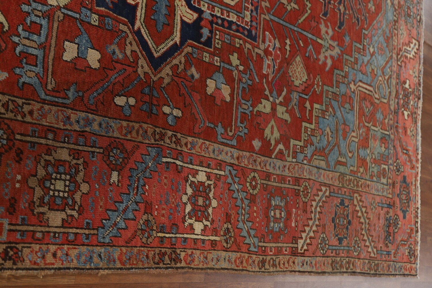 Pre-1900 Antique Heriz Serapi Vegetable Dye Persian Area Rug 9x12