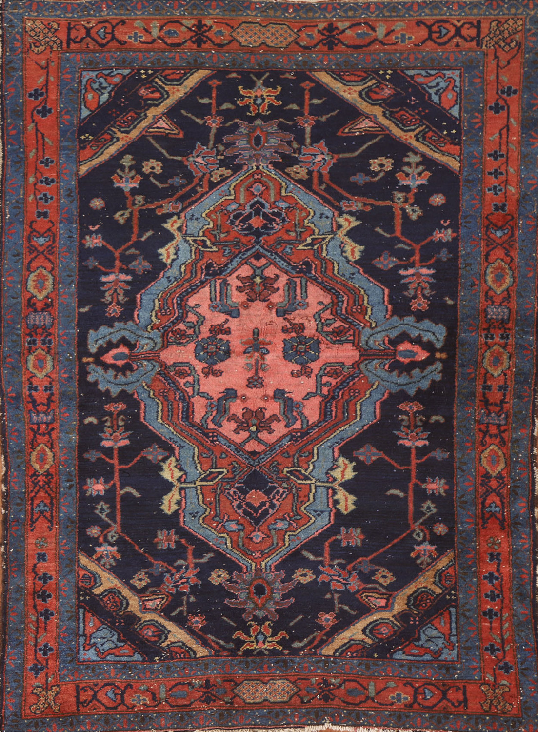 Navy Blue Hamedan Persian Rug 4x6