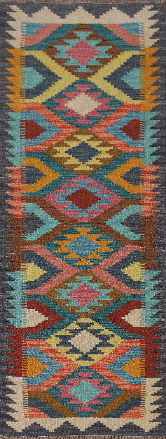 Multicolor Kilim Wool Runner Rug 2x6