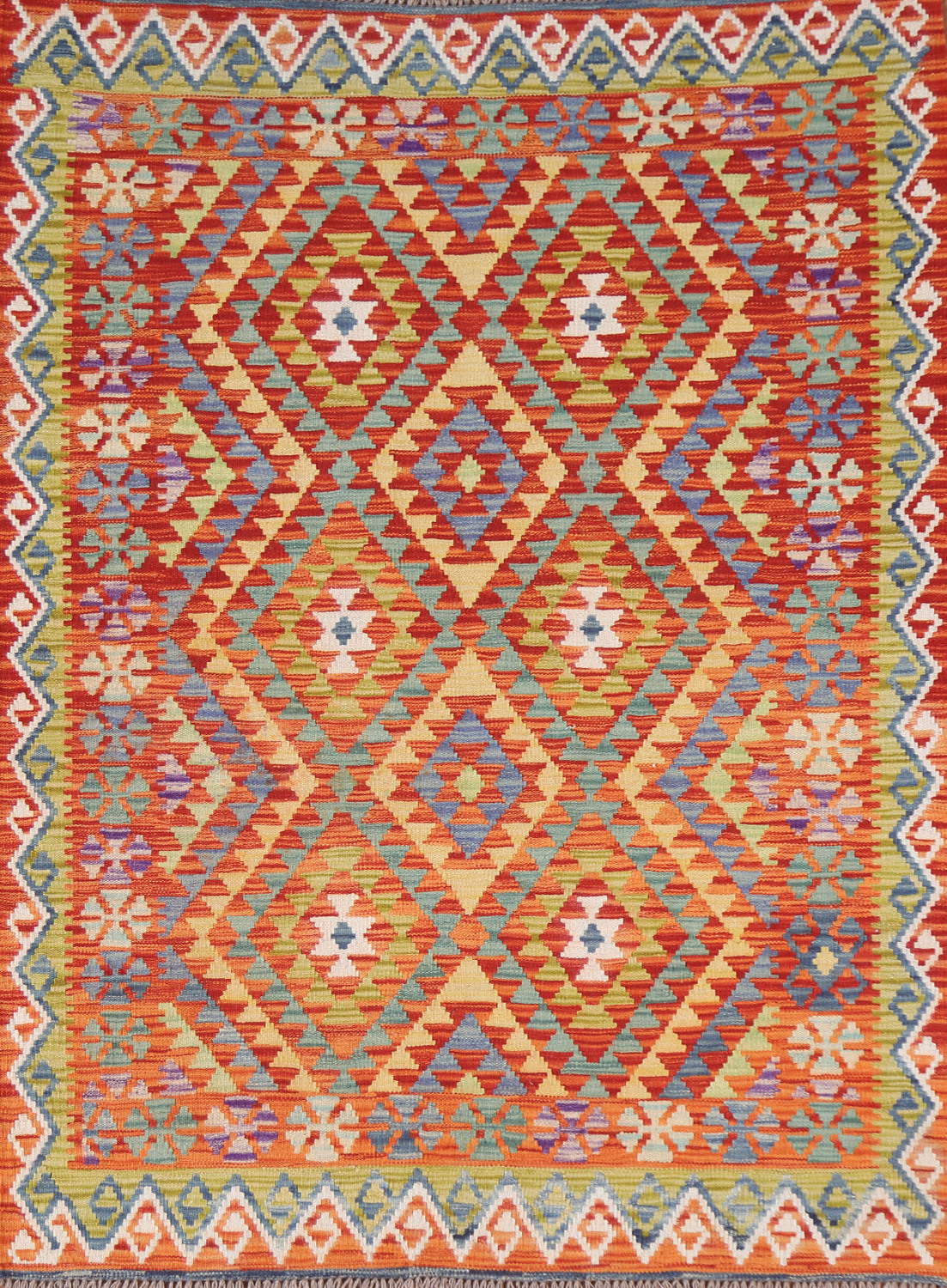 Geometric Wool Kilim Oriental Rug 4x6