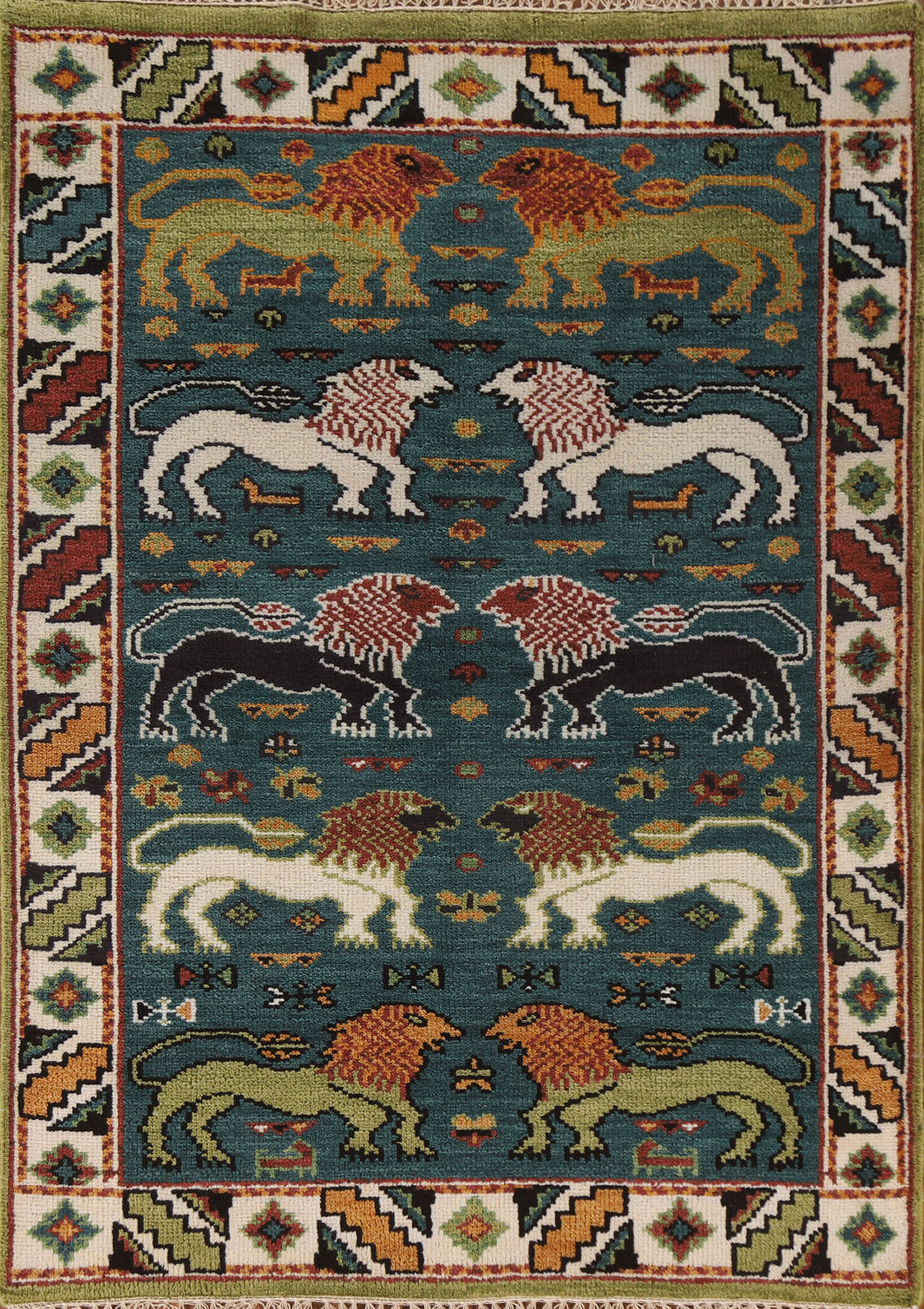 Animal Pictorial Heriz Serapi Indian Wool Rug 4x6