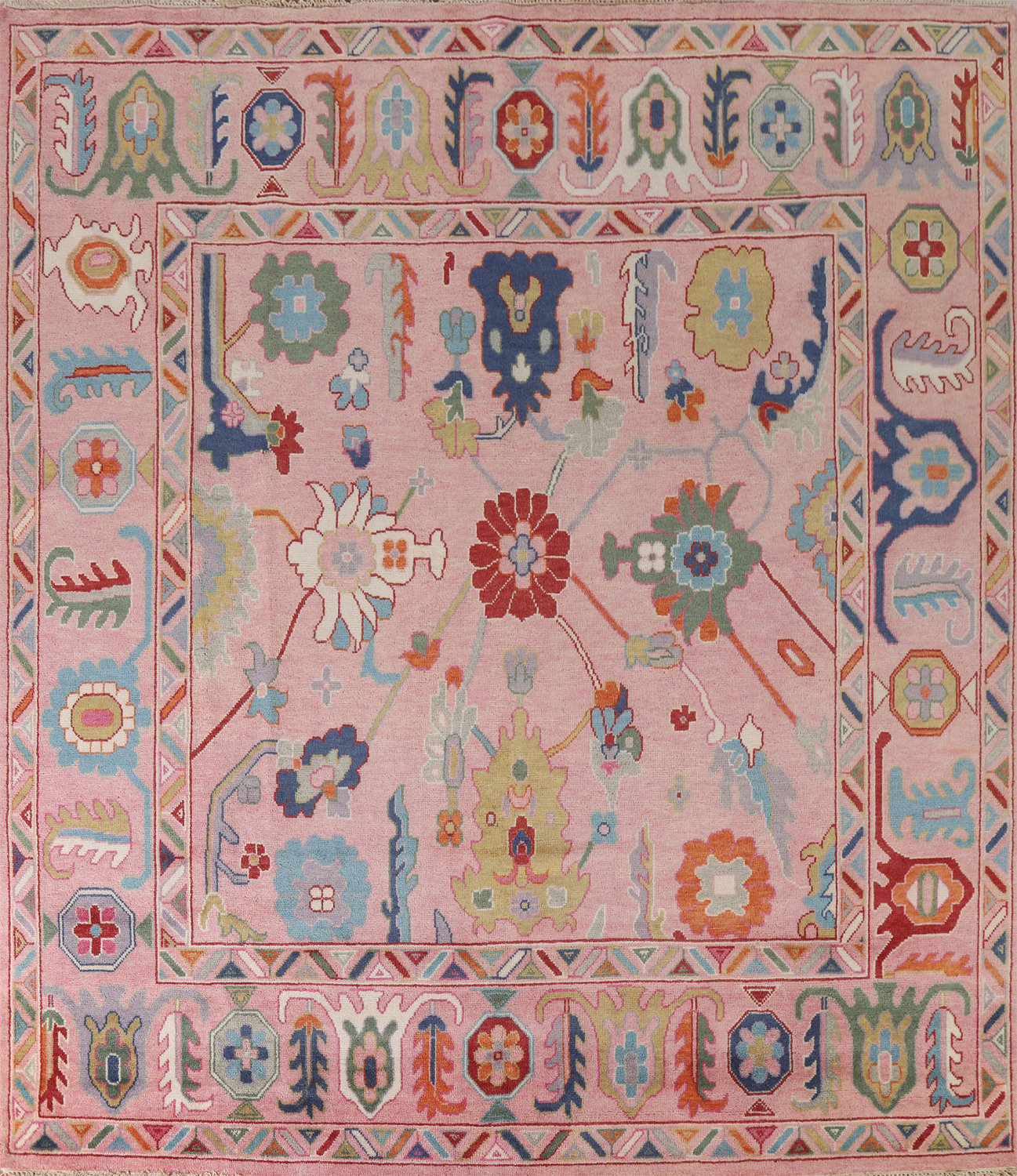 Pink Floral Oushak Square Area Rug 10x10