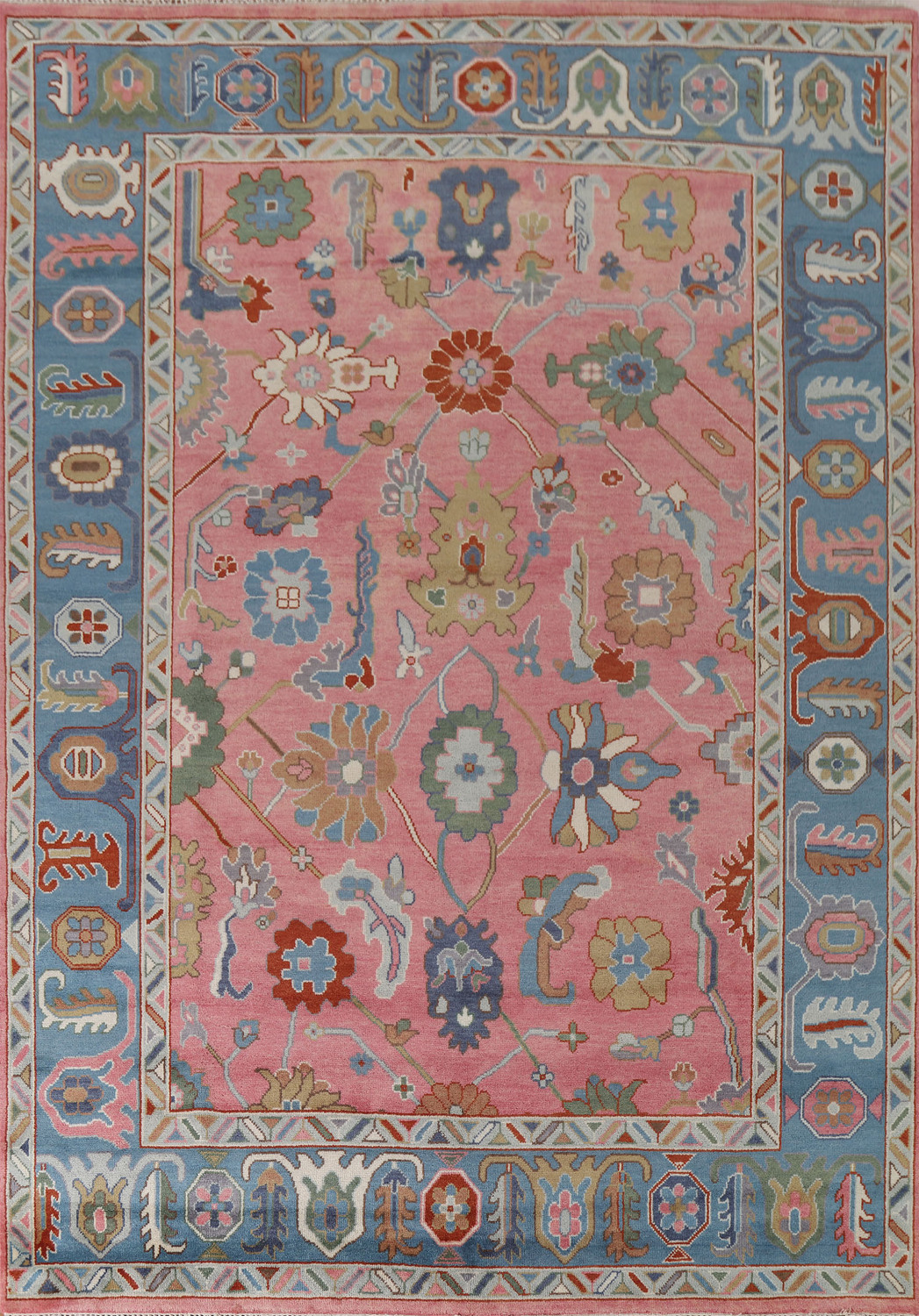 Pink Floral Oushak Living Room Area Rug 9x12