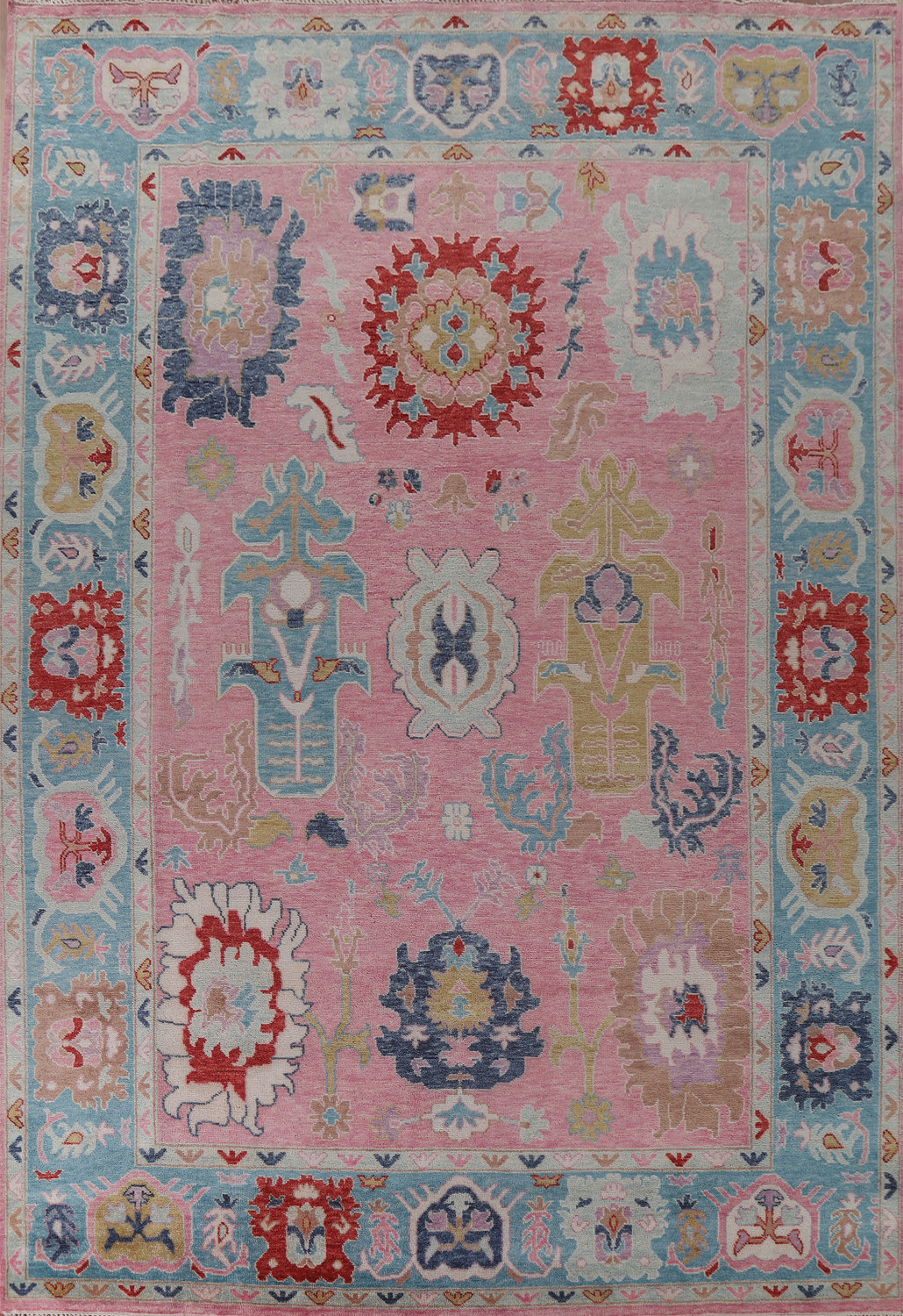 Pink Floral Oushak Indian Area Rug 10x14