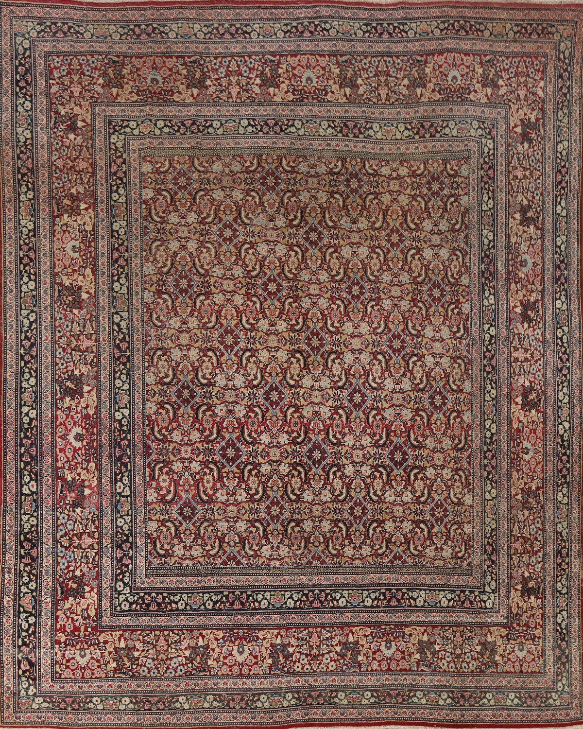Pre-1900 Vegetable Dye Tabriz Persian Area Rug 8x9