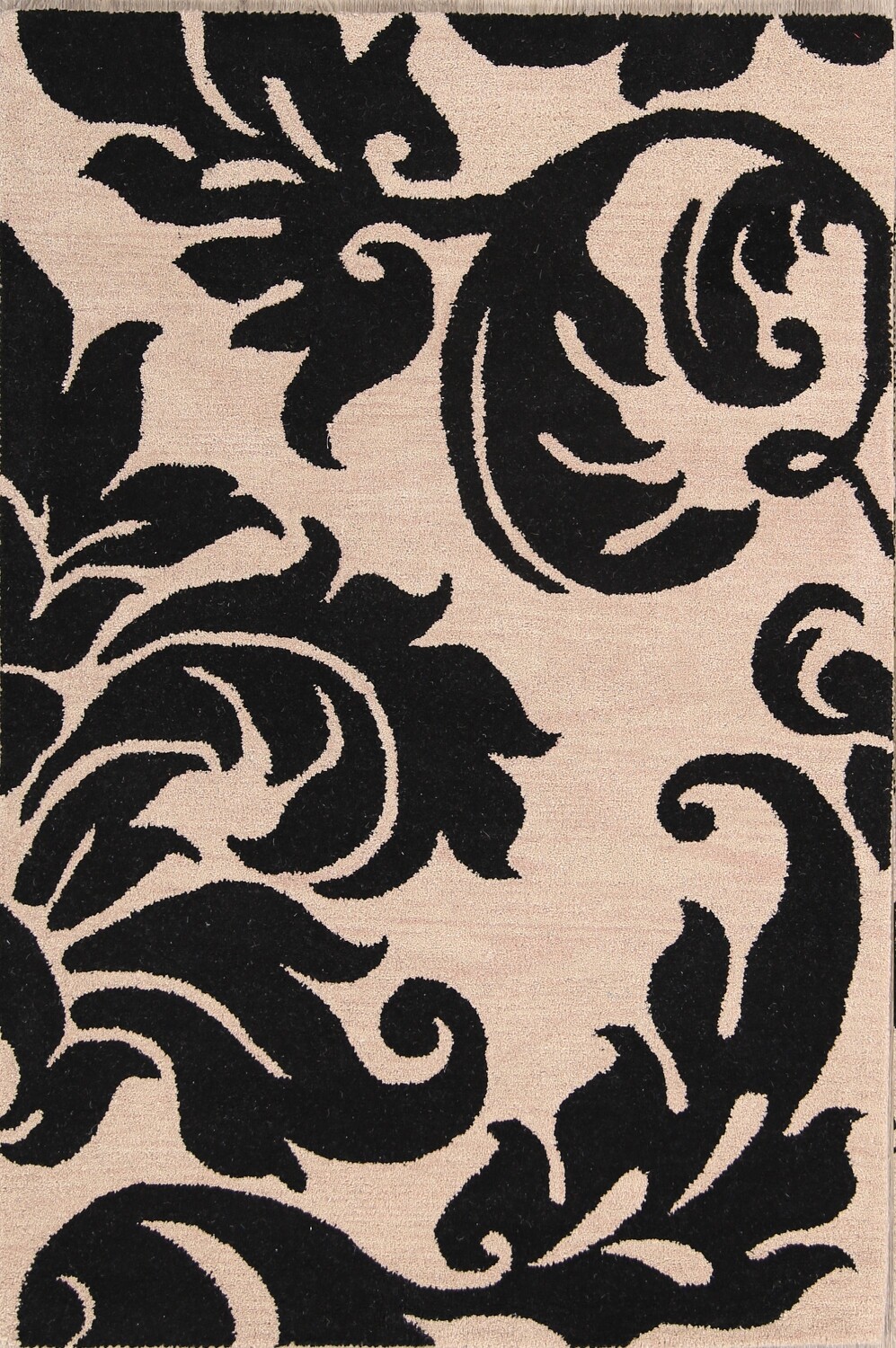 Transitional Black and White Tropical Oriental Area Rug 4x6