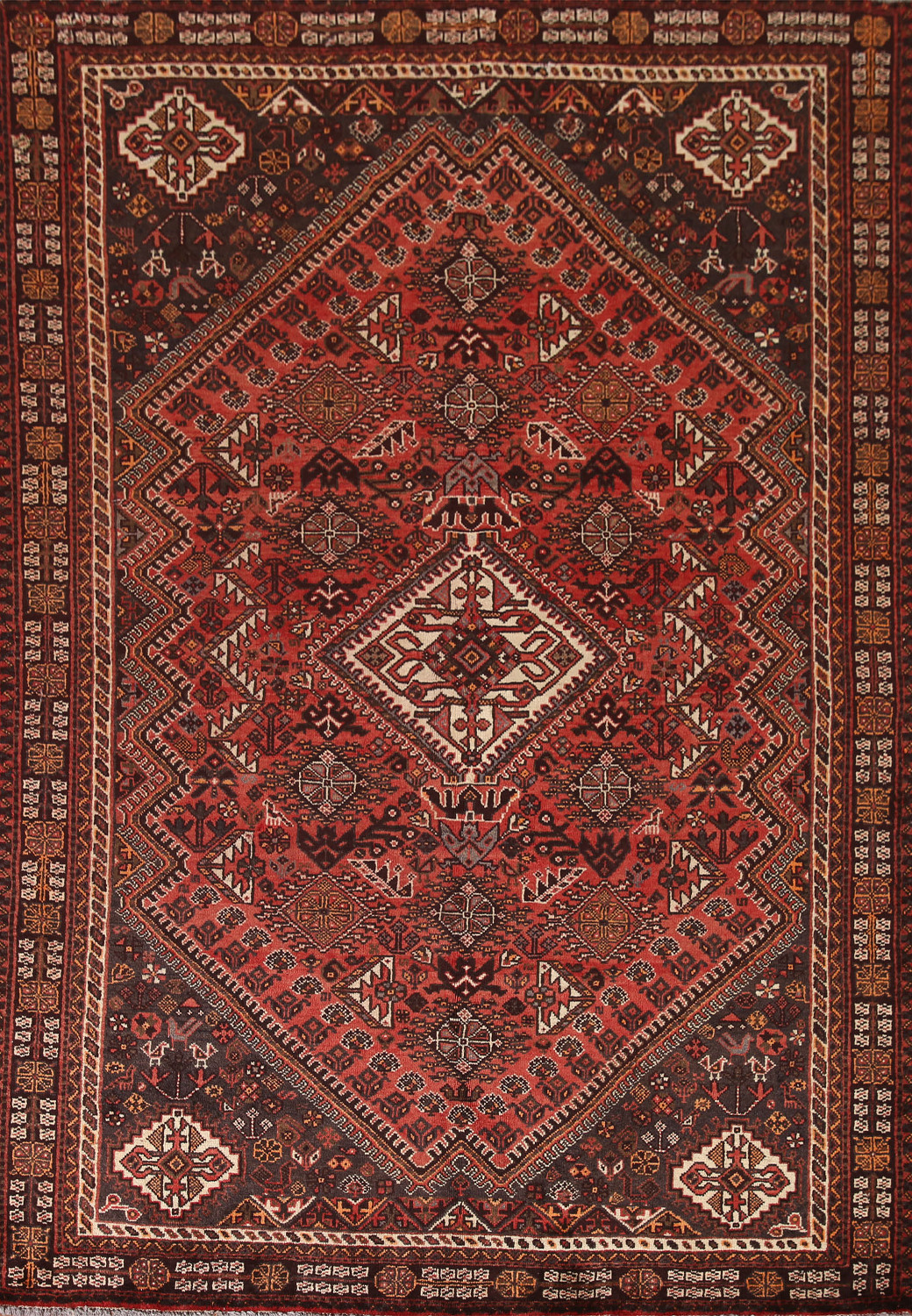 Vintage Wool Qashqai Persian Area Rug 6x9