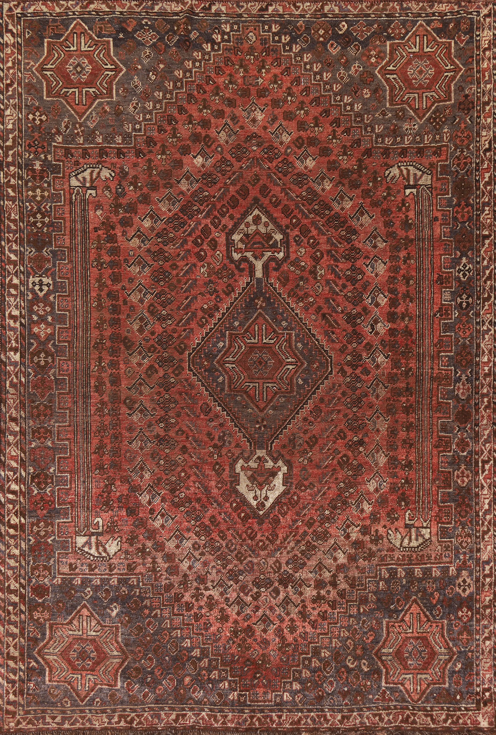 Vegetable Dye Antique Qashqai Persian Area Rug 6x9