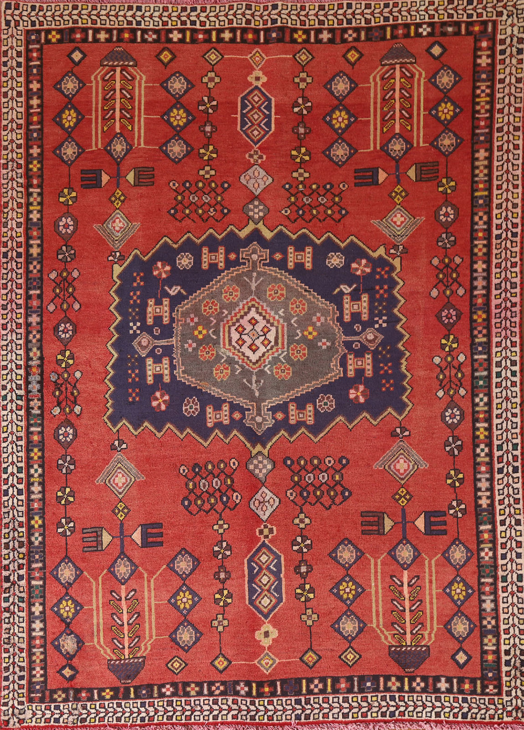Vintage Geometric Sirjan Persian Rug 5x7
