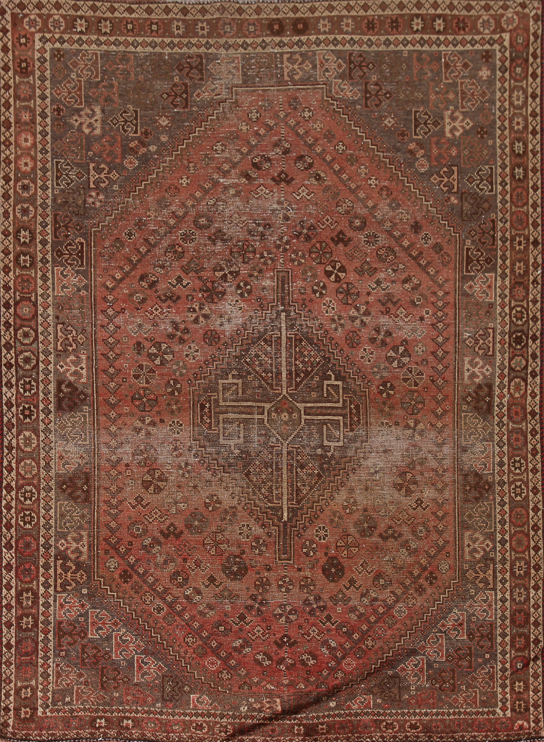 Antique Wool Qashqai Persian Rug 5x7