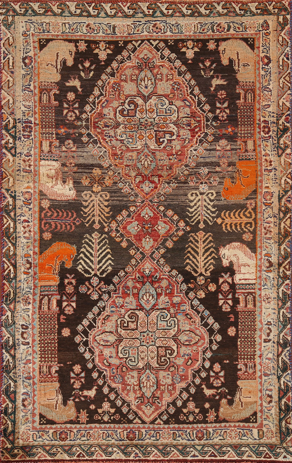 Animal Pictorial Shiraz Persian Rug 3x6