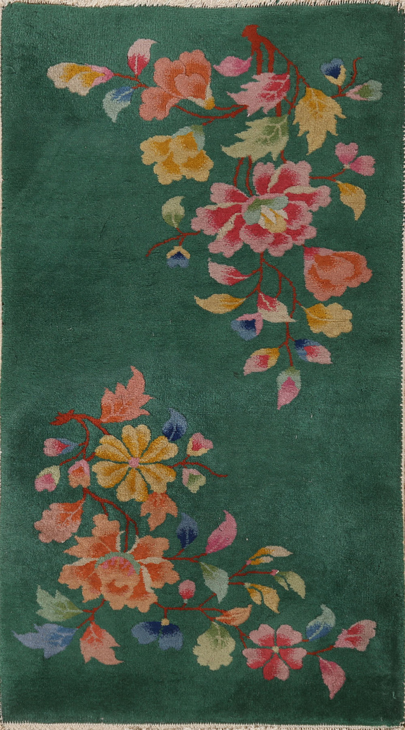 Vegetable Dye Floral Art Deco Chinese Rug 2x4