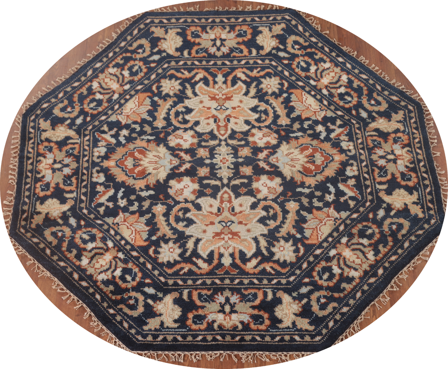 All-Over Blue Heriz-Serapi Octagon Oriental Rug 6x6