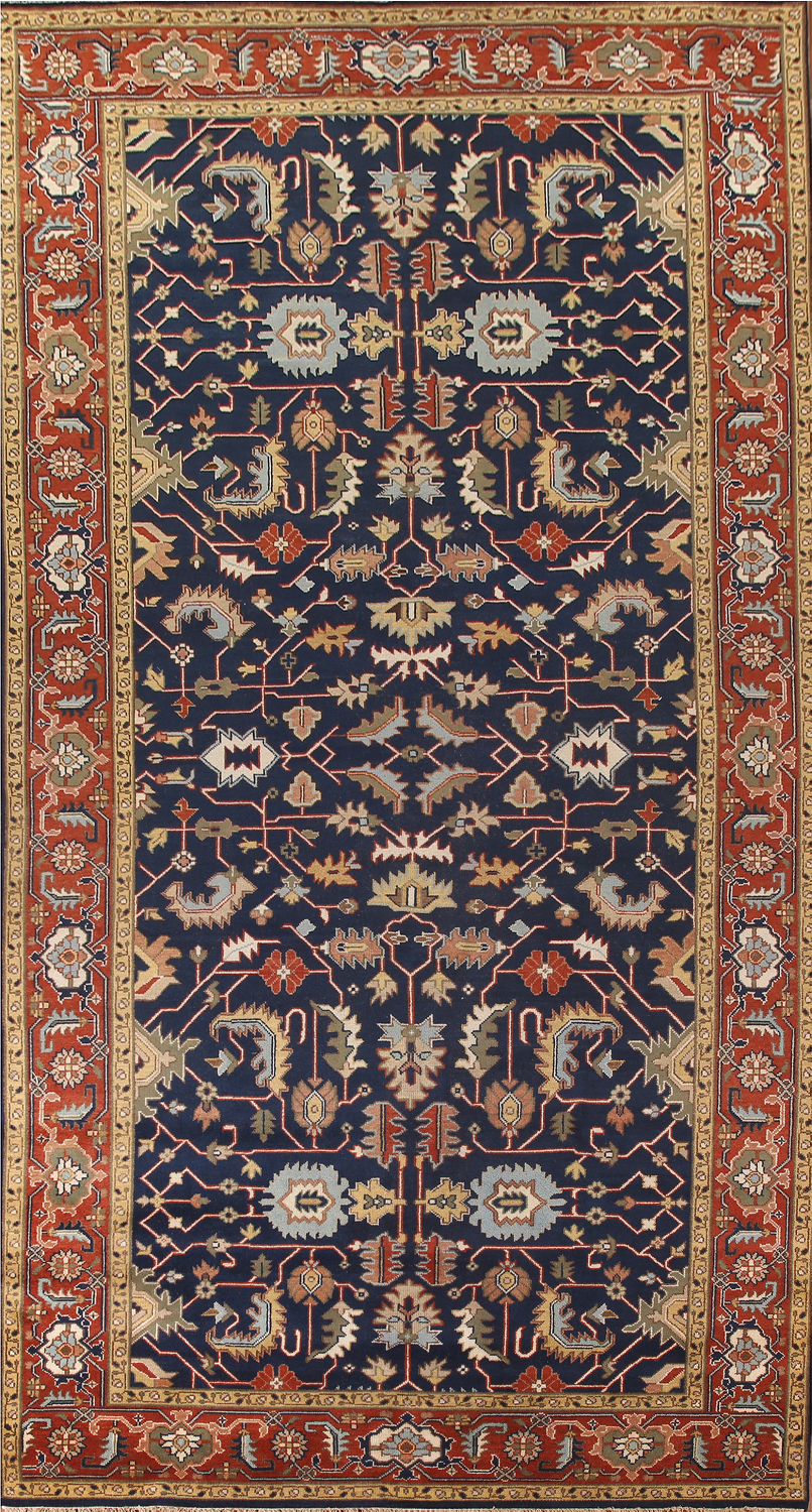 Large Navy Blue Heriz-Serapi Indian Rug 9x17