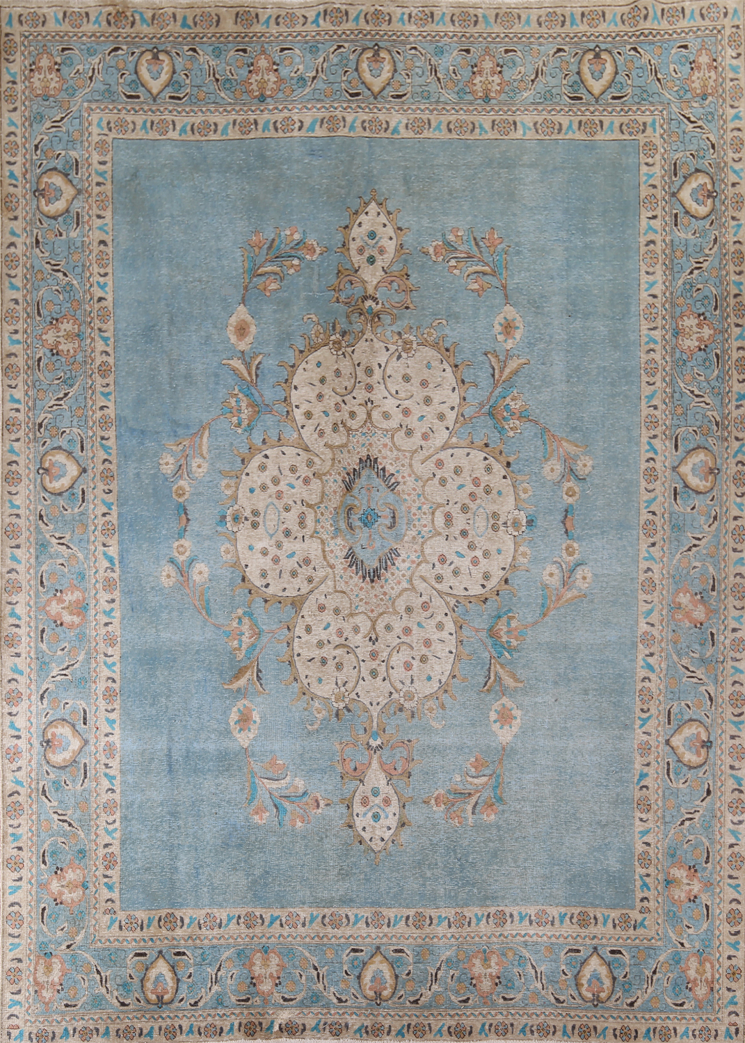 Vintage Blue Tabriz Persian Area Rug 10x12