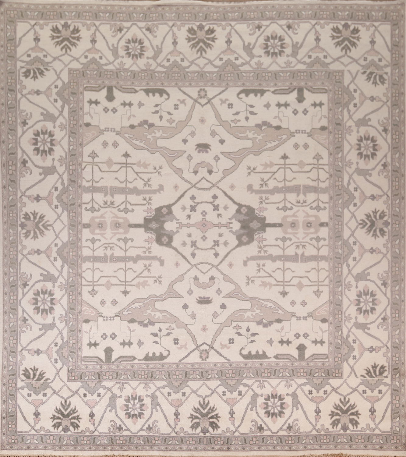 All-Over Ivory Oushak Indian Square Rug 12x12