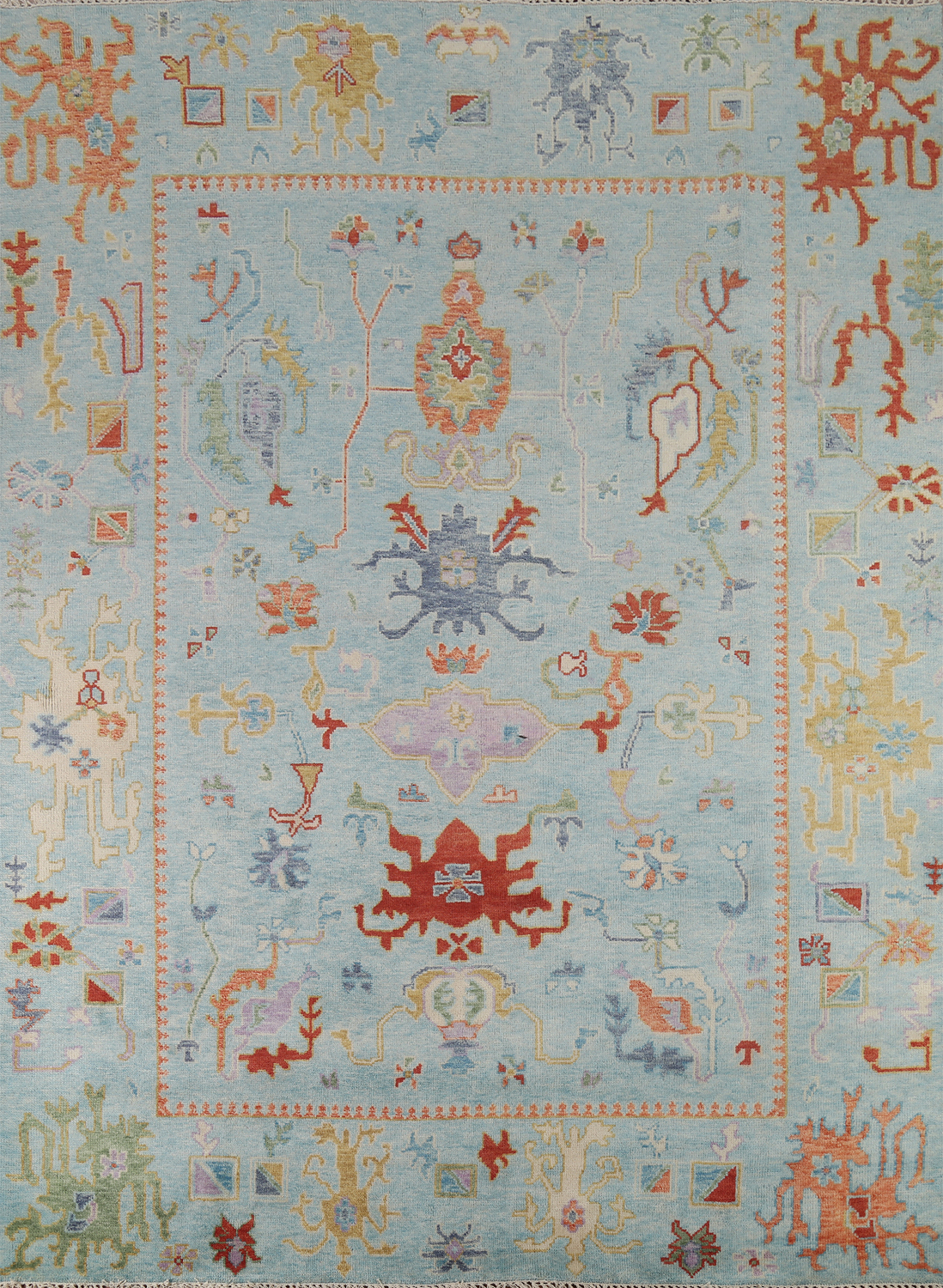 Light Blue Floral Oushak Indian Area Rug 8x10