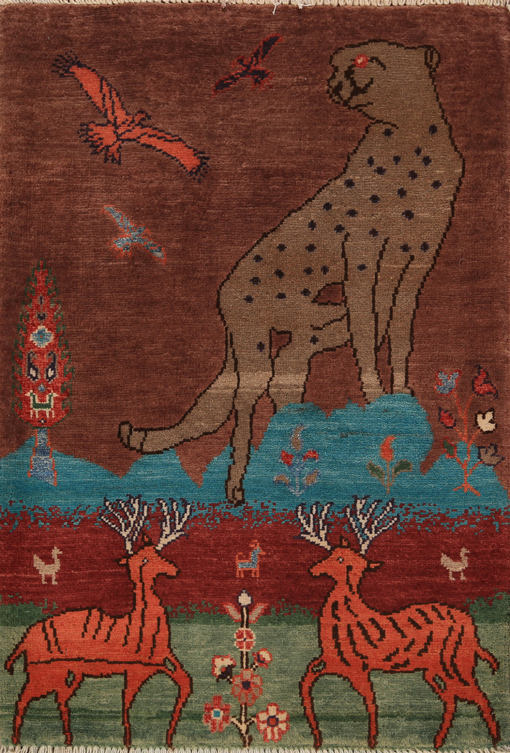 Animals Pictorial Kazak Oriental Accent Rug 2x3