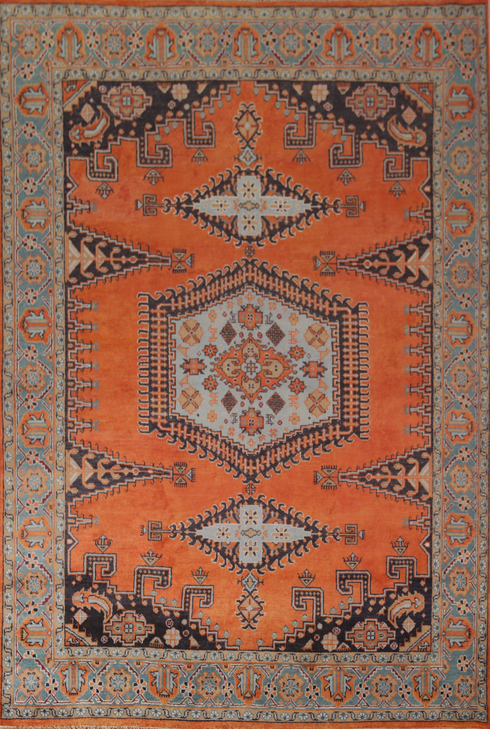 Orange Wool Geometric Viss Oriental Area Rug 9x12