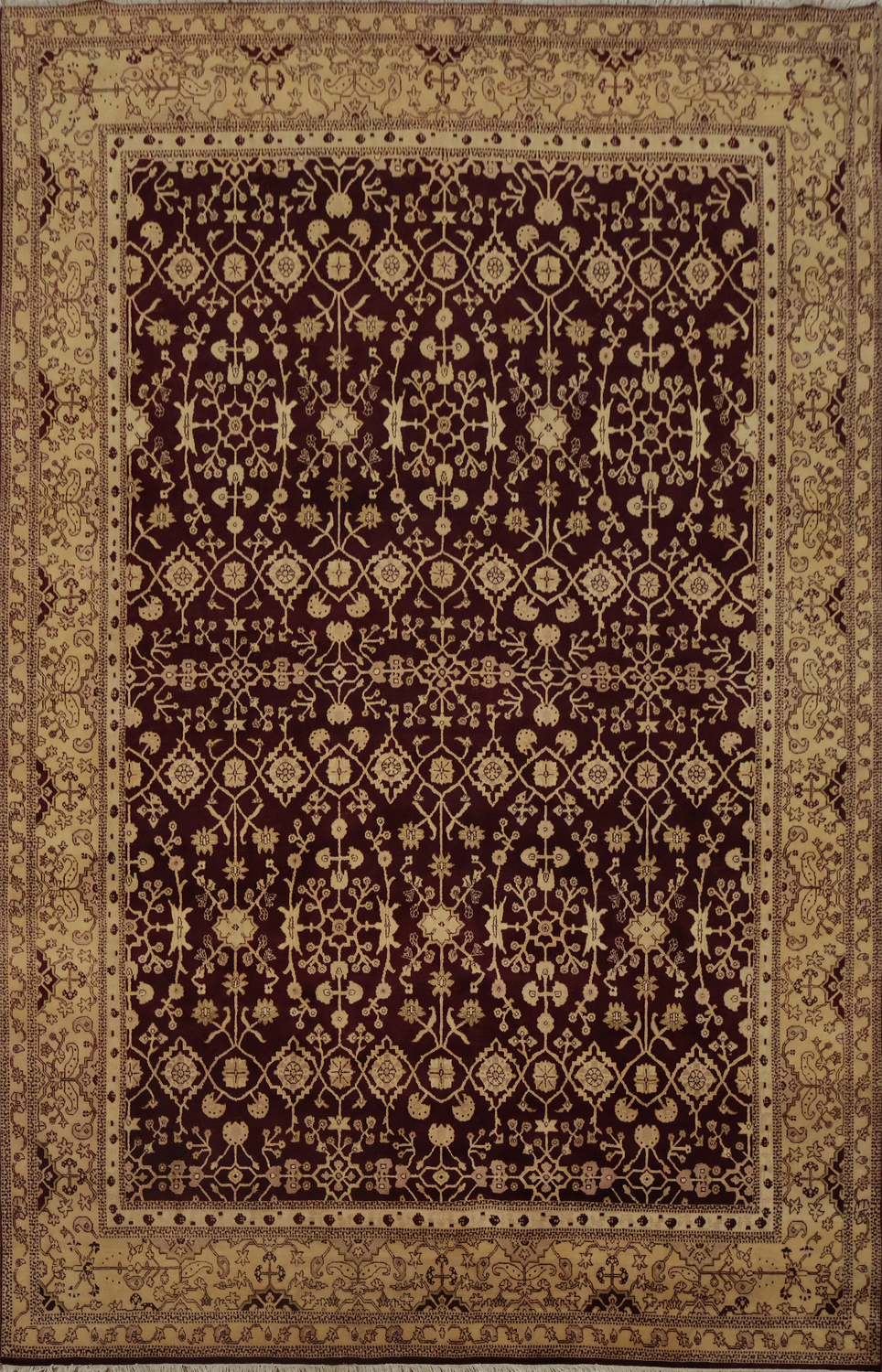 Elegant Burgundy Agra Large Rug with Intricate Floral Patterns 9x12
