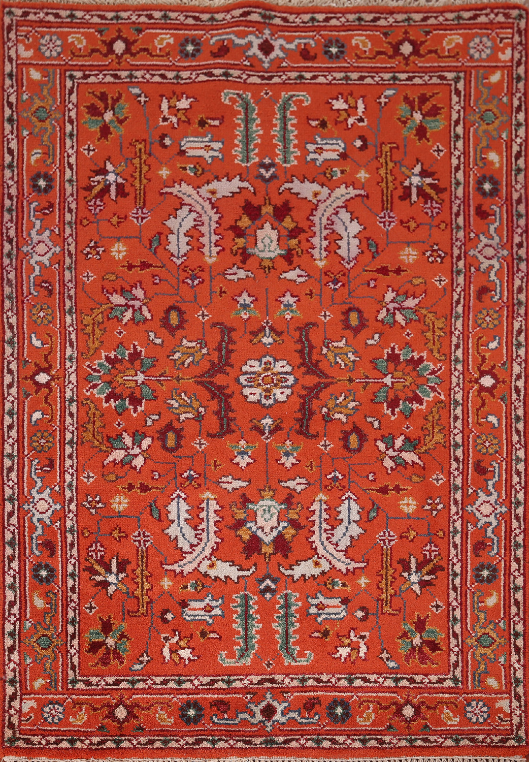 All-Over Orange Floral Oushak Oriental Rug 4x6