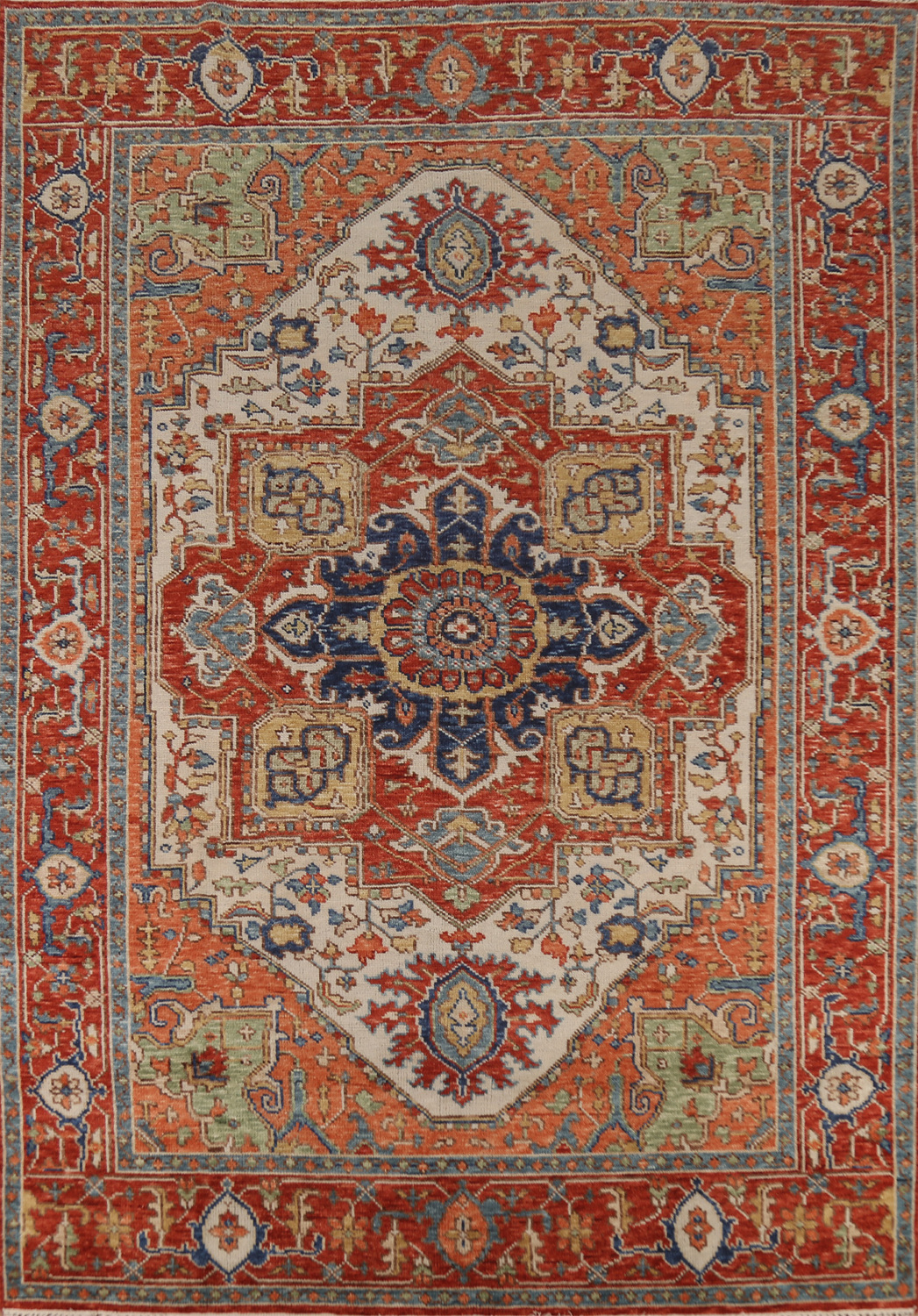 Orange & Ivory Heriz Serapi Indian Area Rug 9x12