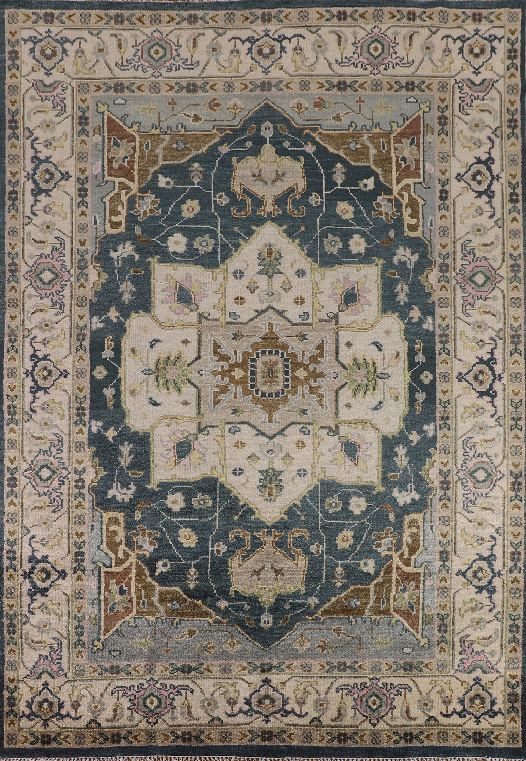Geometric Blue Heriz Serapi Indian Area Rug 9x12