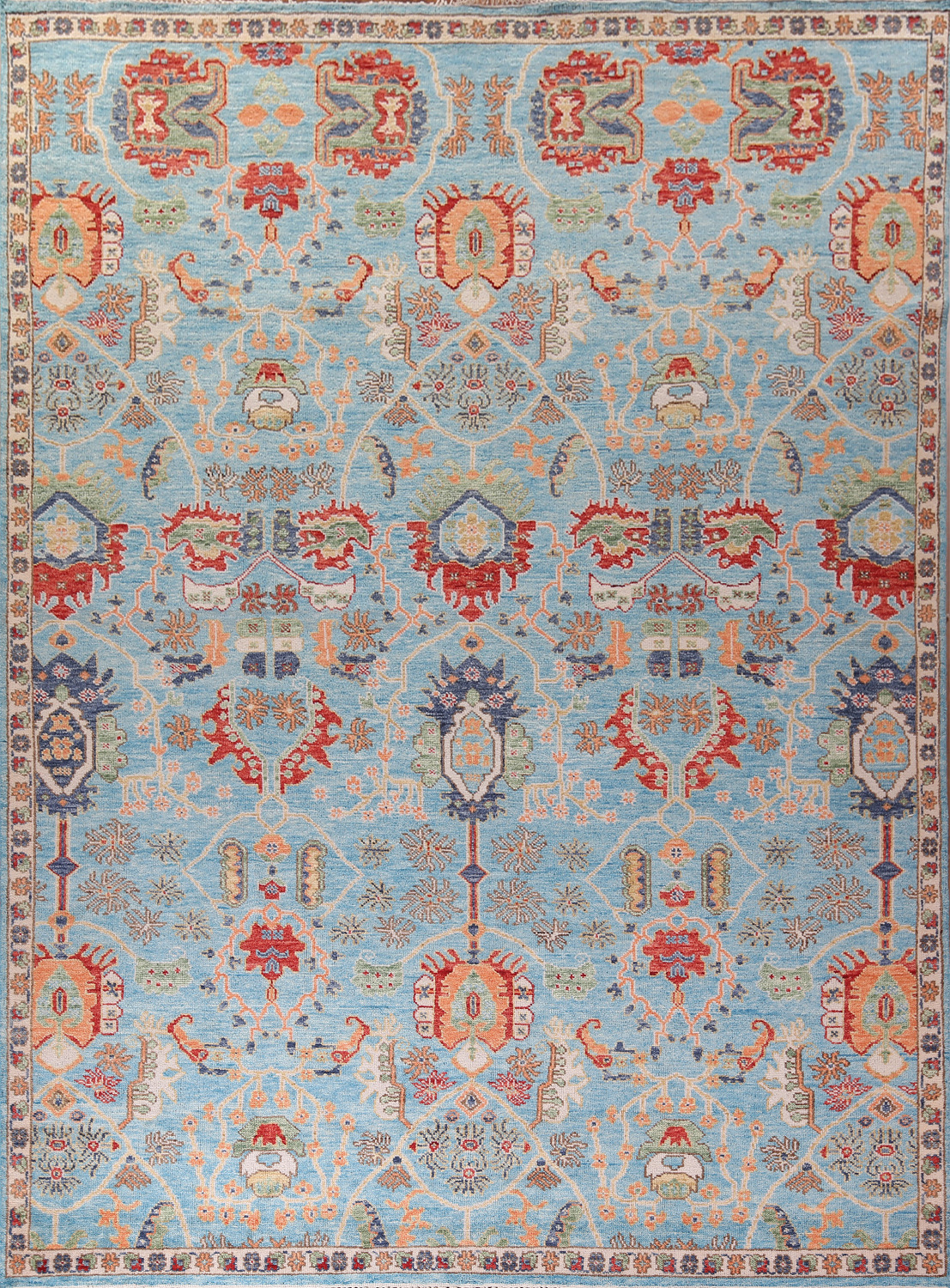 All-Over Light Blue Oushak Indian Large Rug 12x15