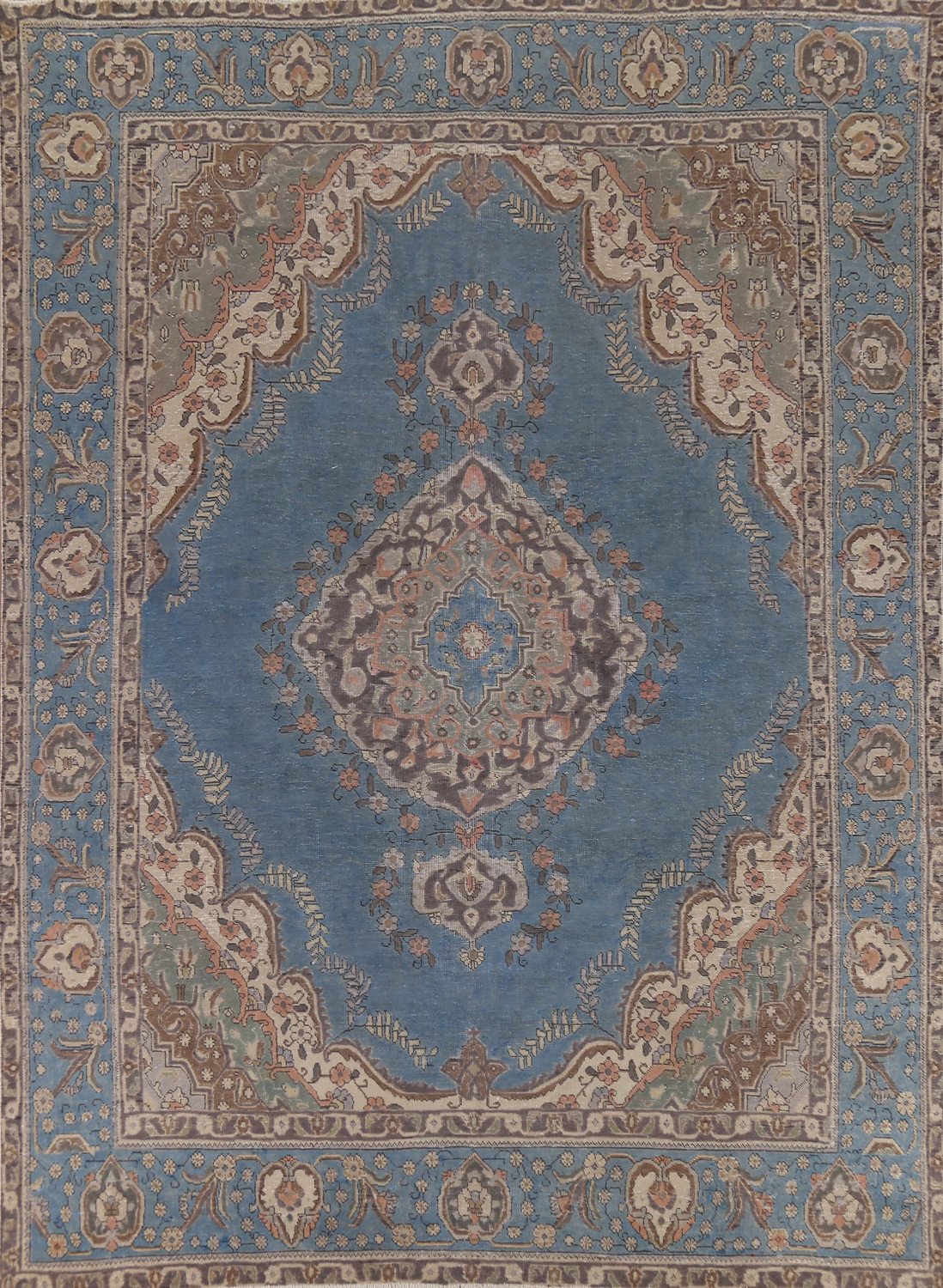 Geometric Blue Tabriz Persian Area Rug 9x12