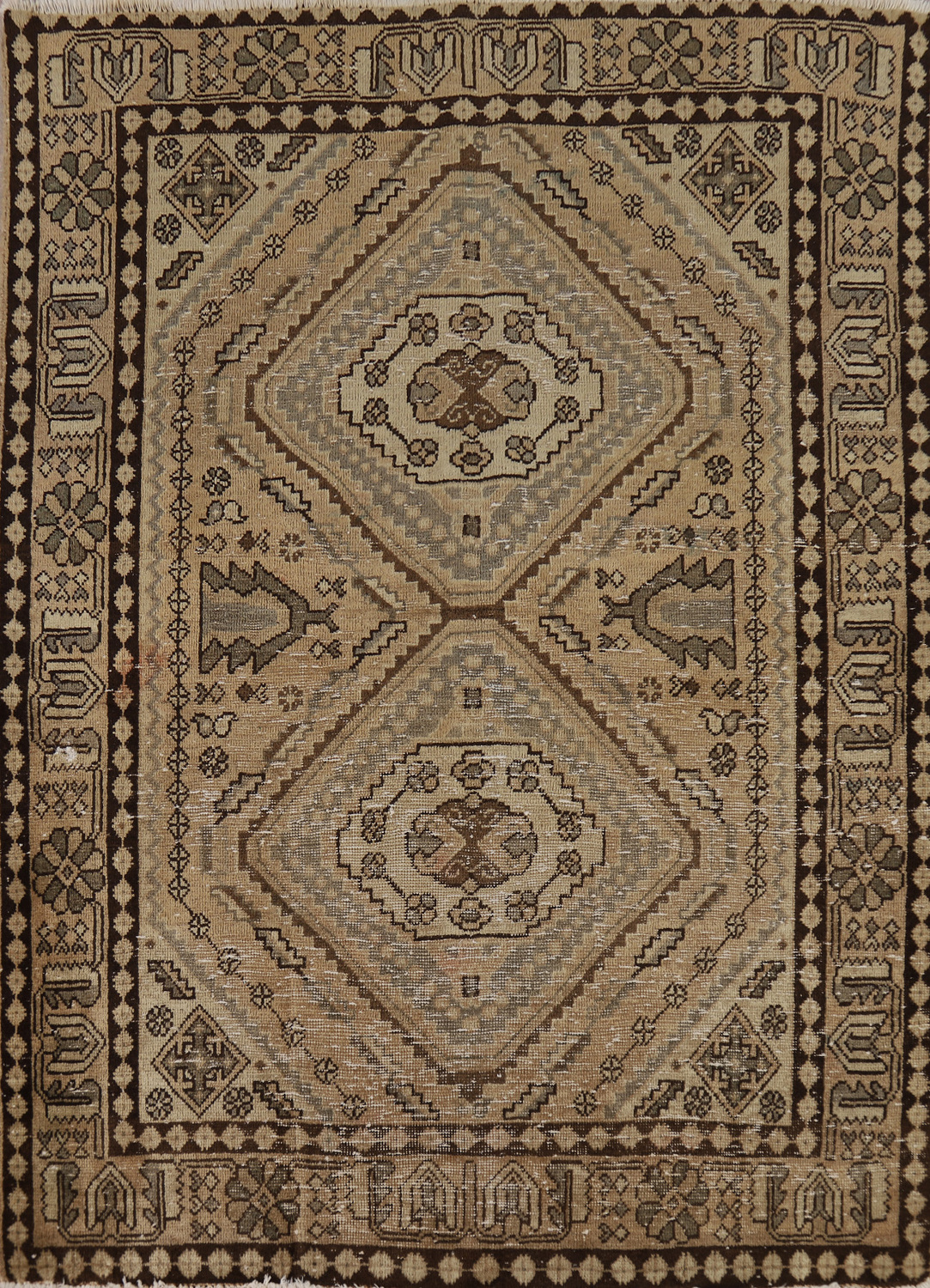 Vintage Geometric Shiraz Persian Rug 5x7