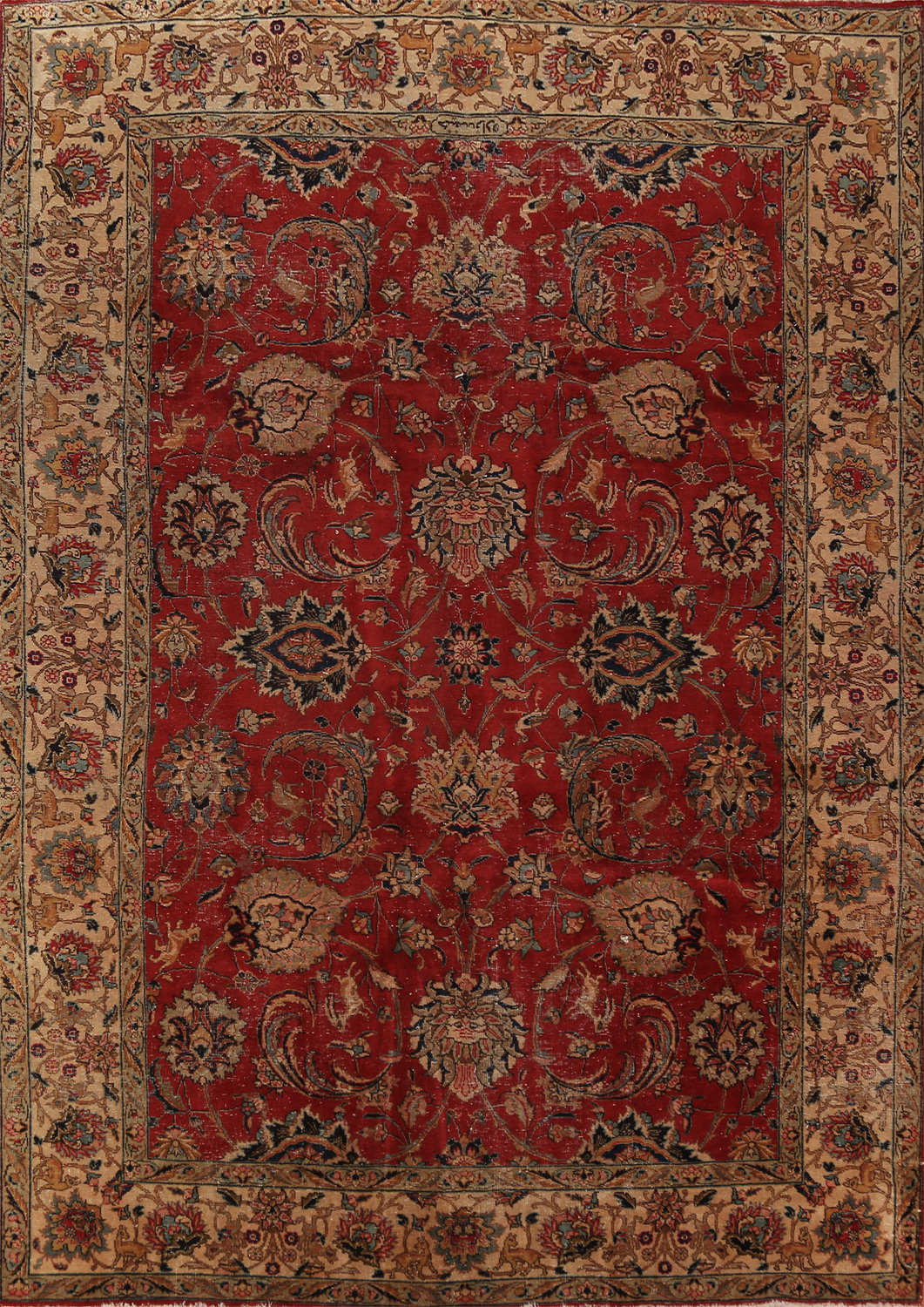 Animals Design Floral Tabriz Persian Area Rug 8x11