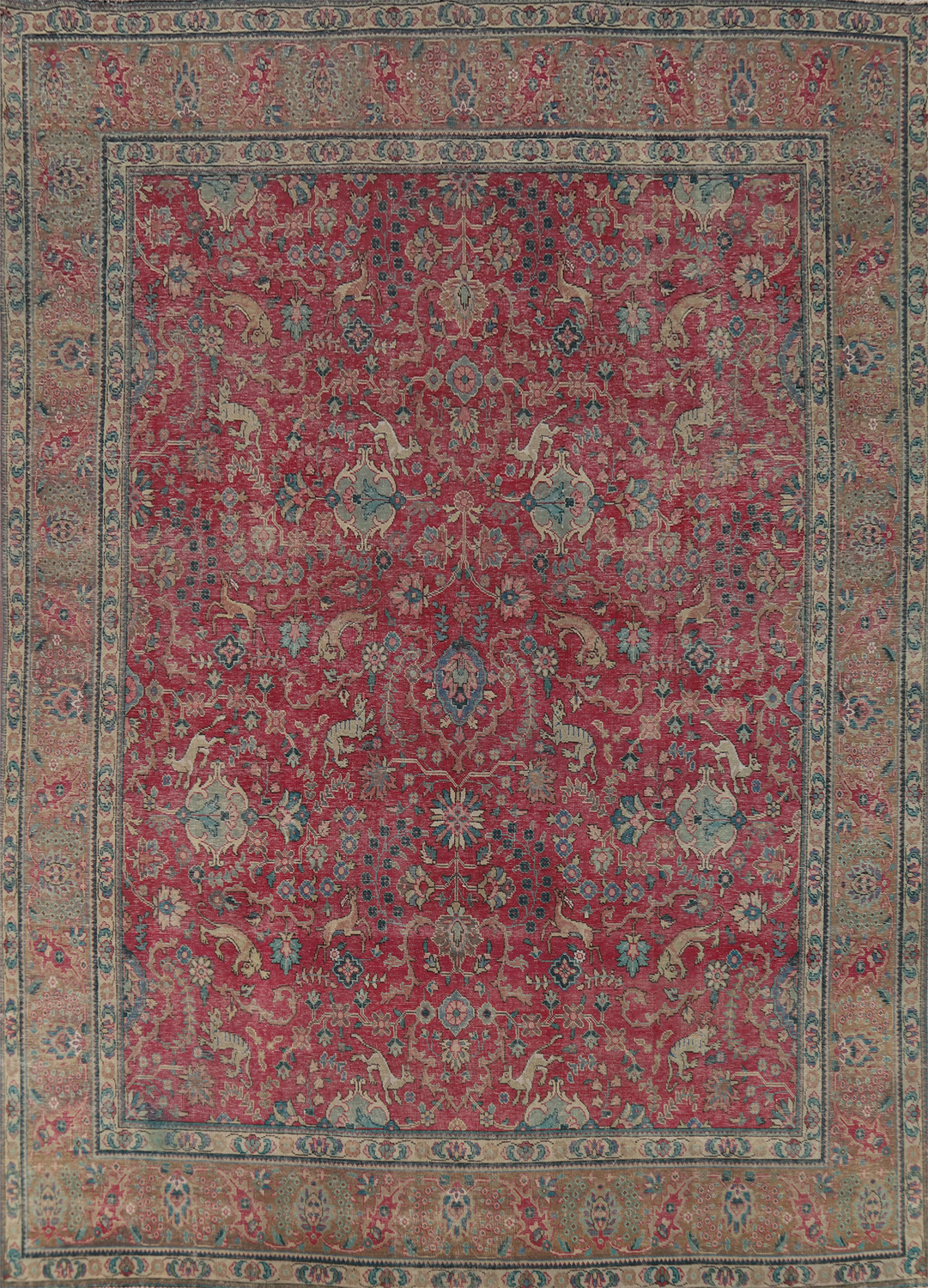 All-Over Animals Floral Tabriz Persian Area Rug 10x13
