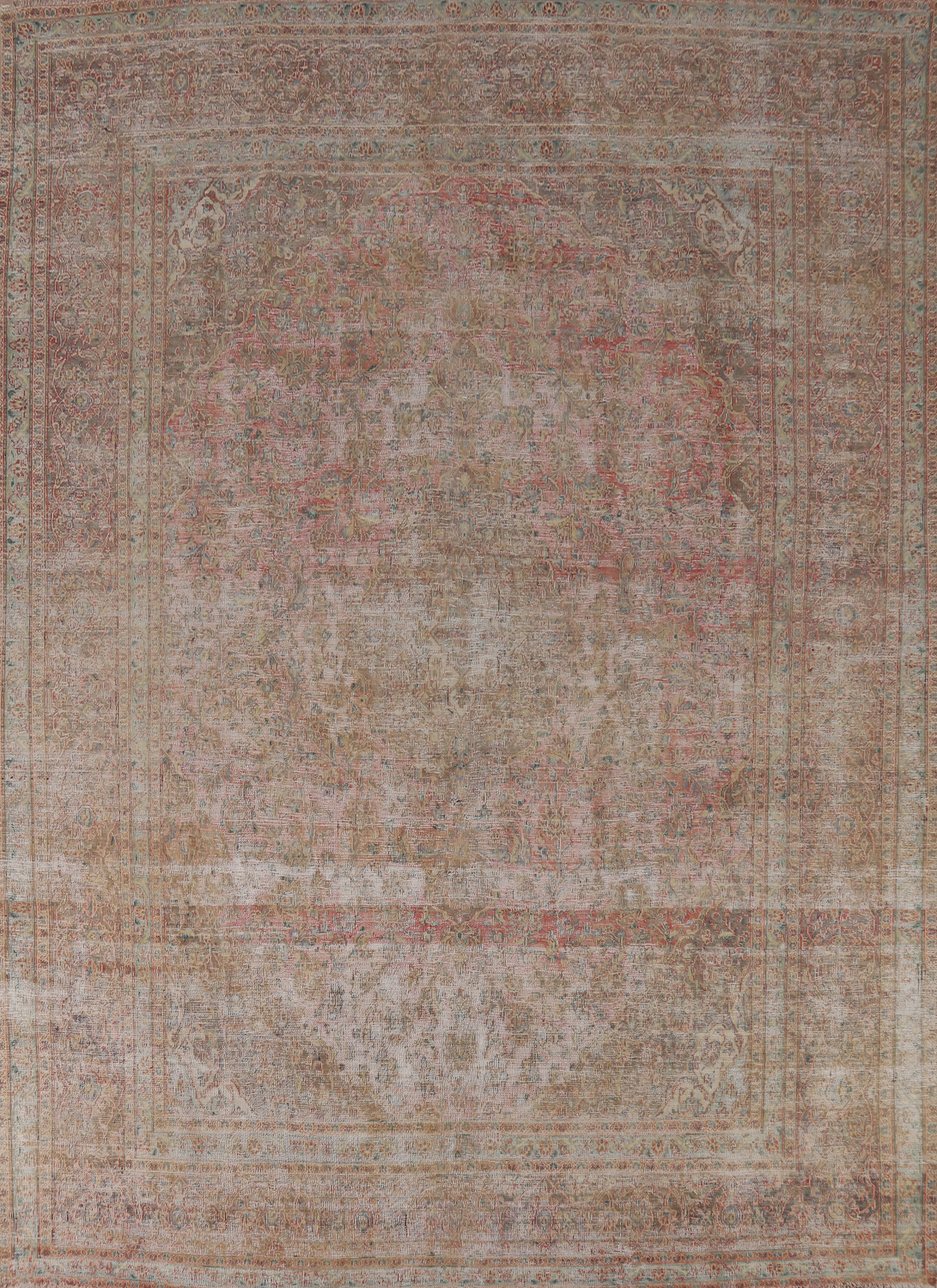 Distressed Muted Mashad Persian Area Rug 9x12