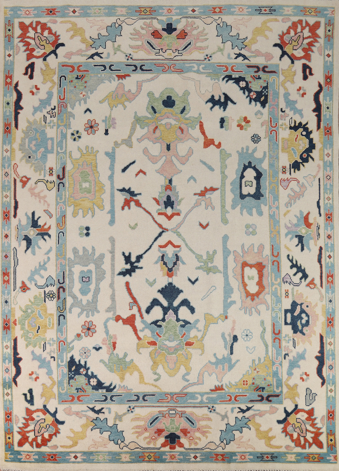 All-Over Ivory Oushak Indian Area Rug 9x12