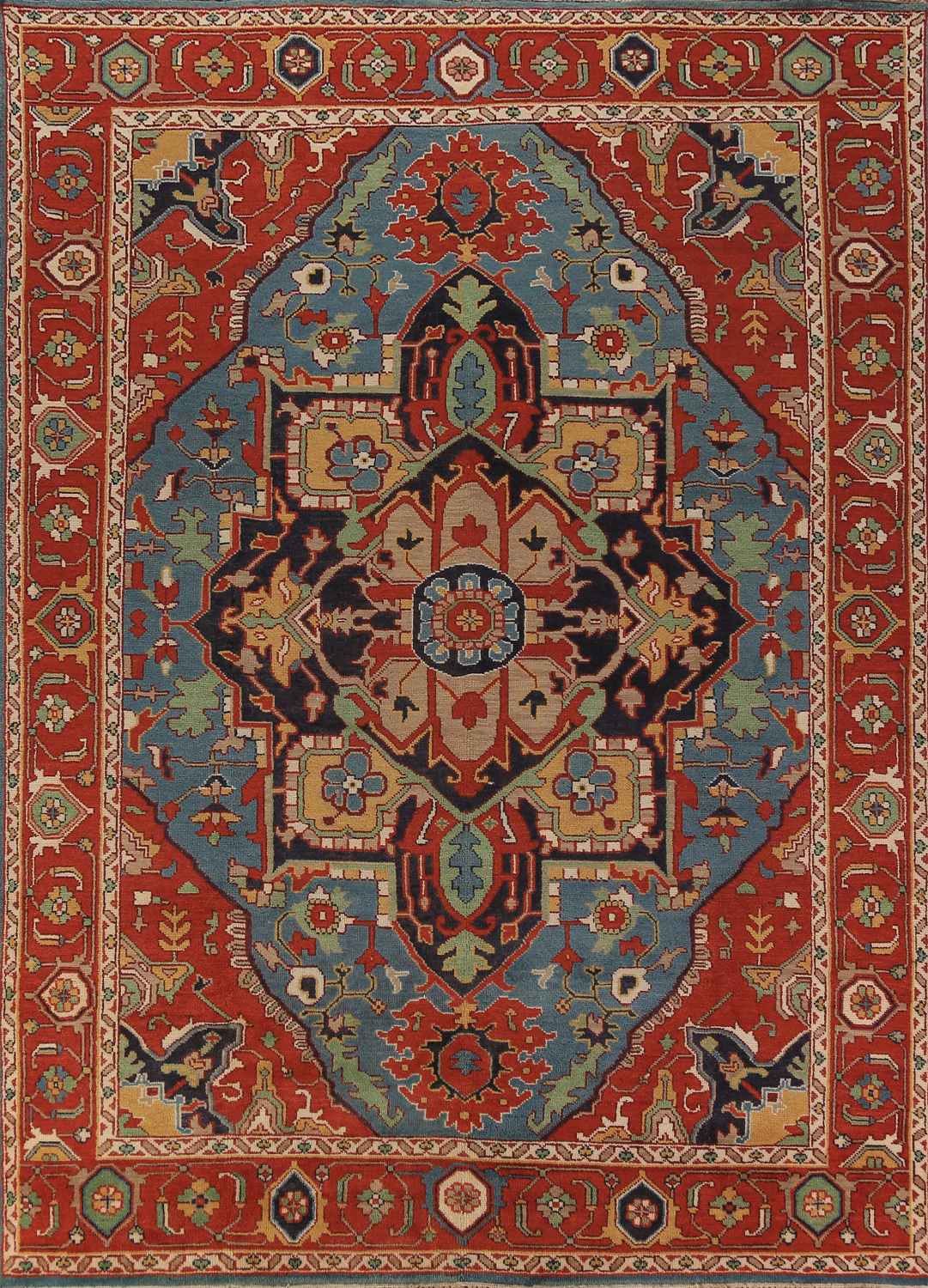 Blue & Orange Wool Heriz Serapi Indian Area Rug 9x12