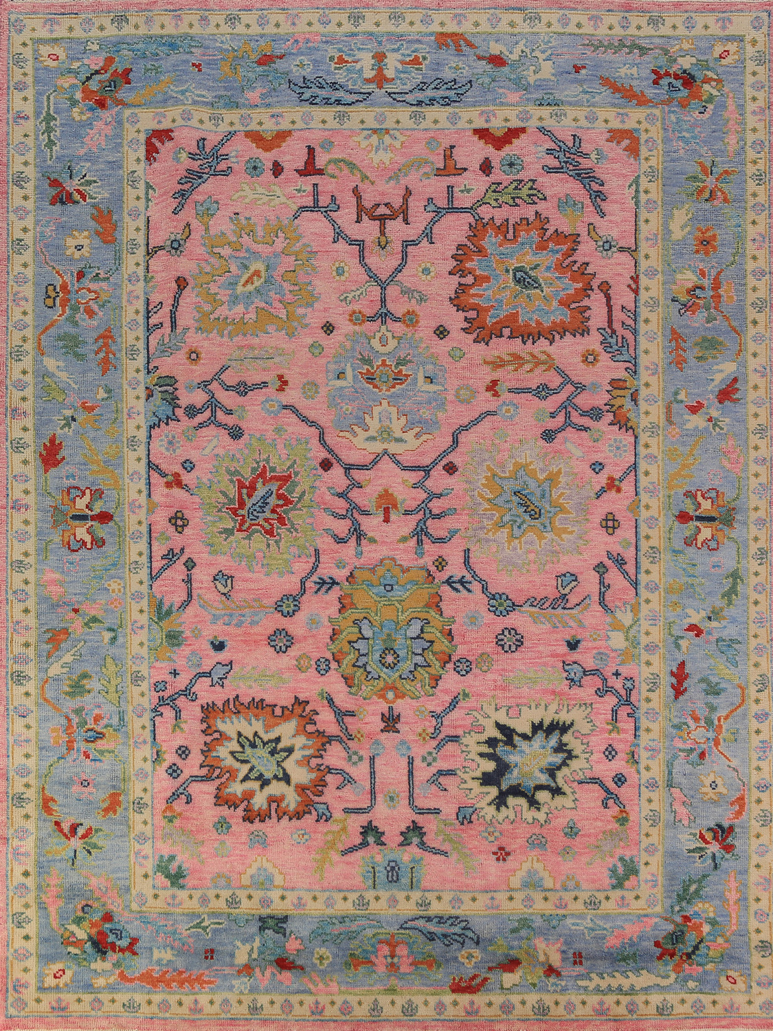 Pink Floral Wool Oushak Indian Area Rug 8x10