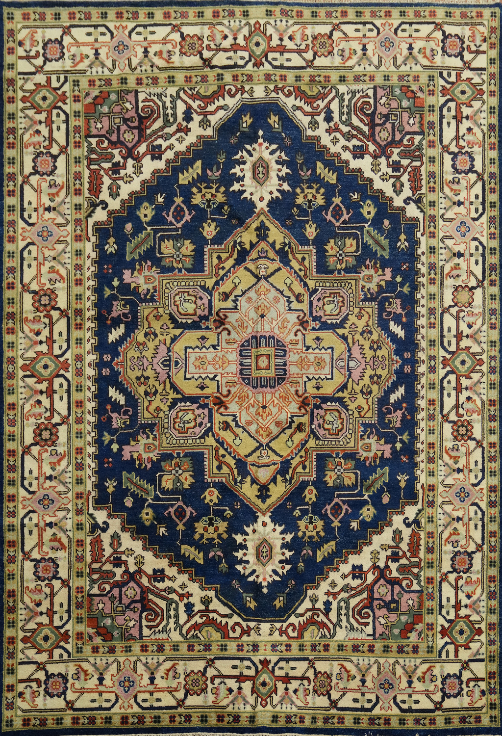 Blue Geometric Heriz Serapi Indian Area Rug 9x12