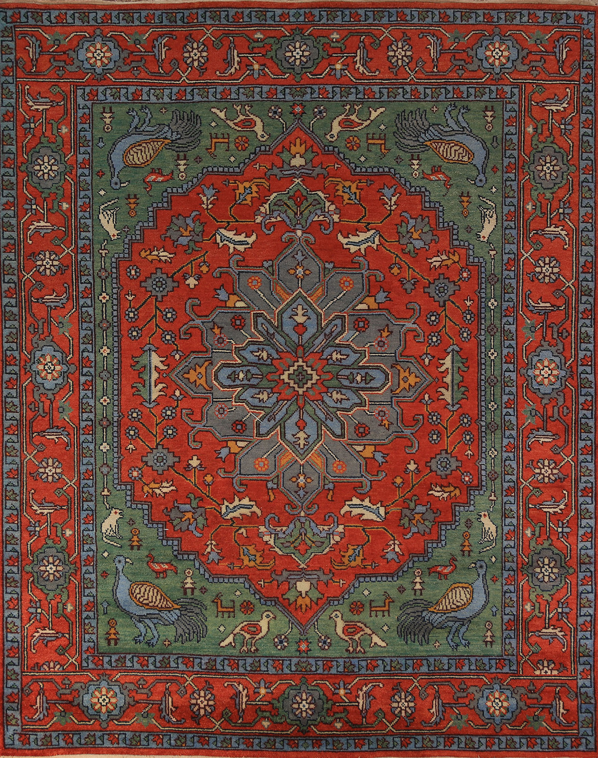 Orange & Green Wool Kazak Indian Area Rug 8x10