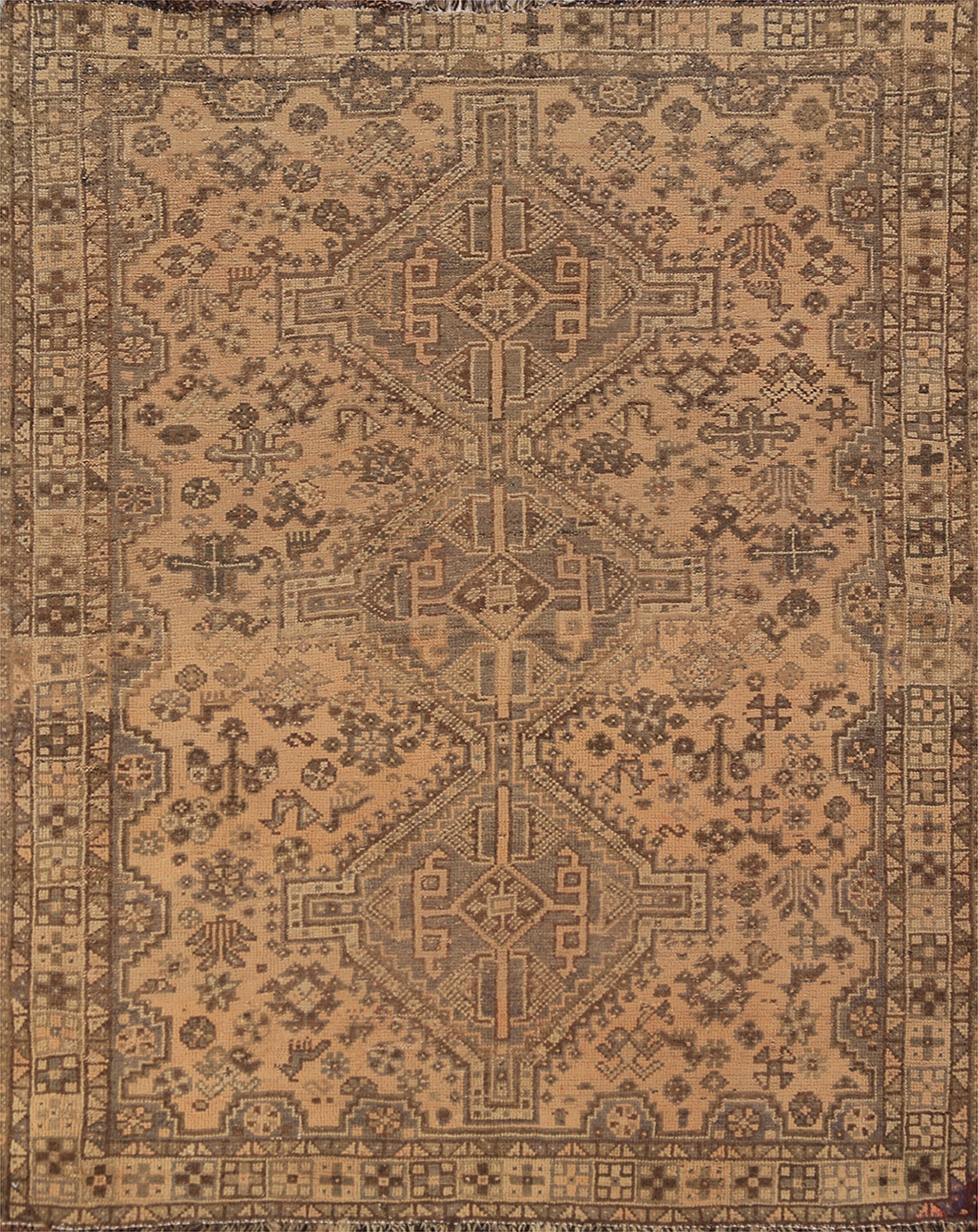Antique Tribal Geometric Shiraz Persian Rug 5x6