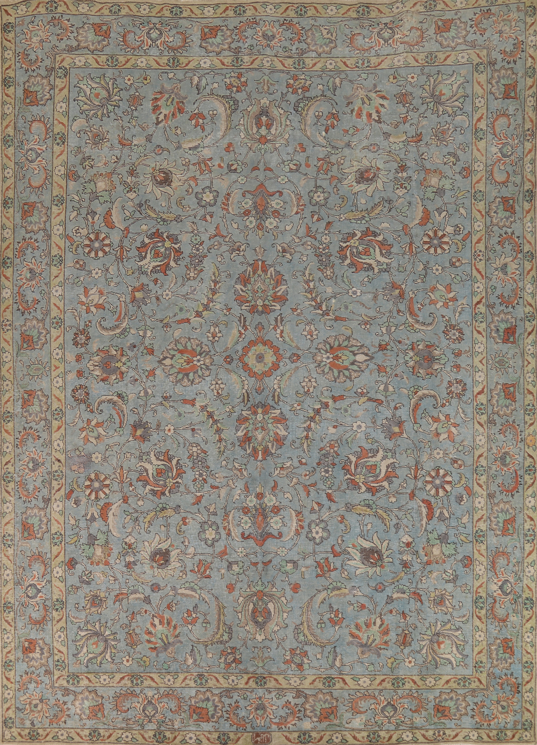 Light Blue Floral Tabriz Persian Area Rug 9x12