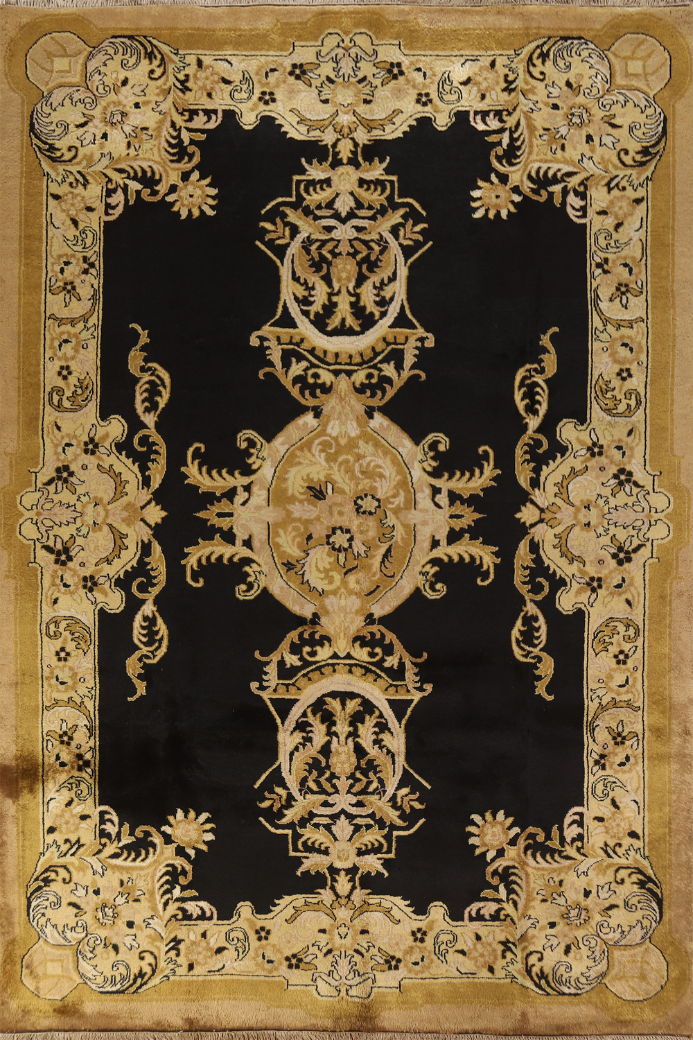 Black & Gold Victorian Style Nepalese Area Rug 8x11