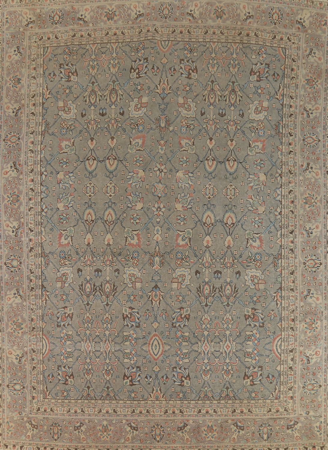All-Over Gray Floral Tabriz Persian Area Rug 10x12